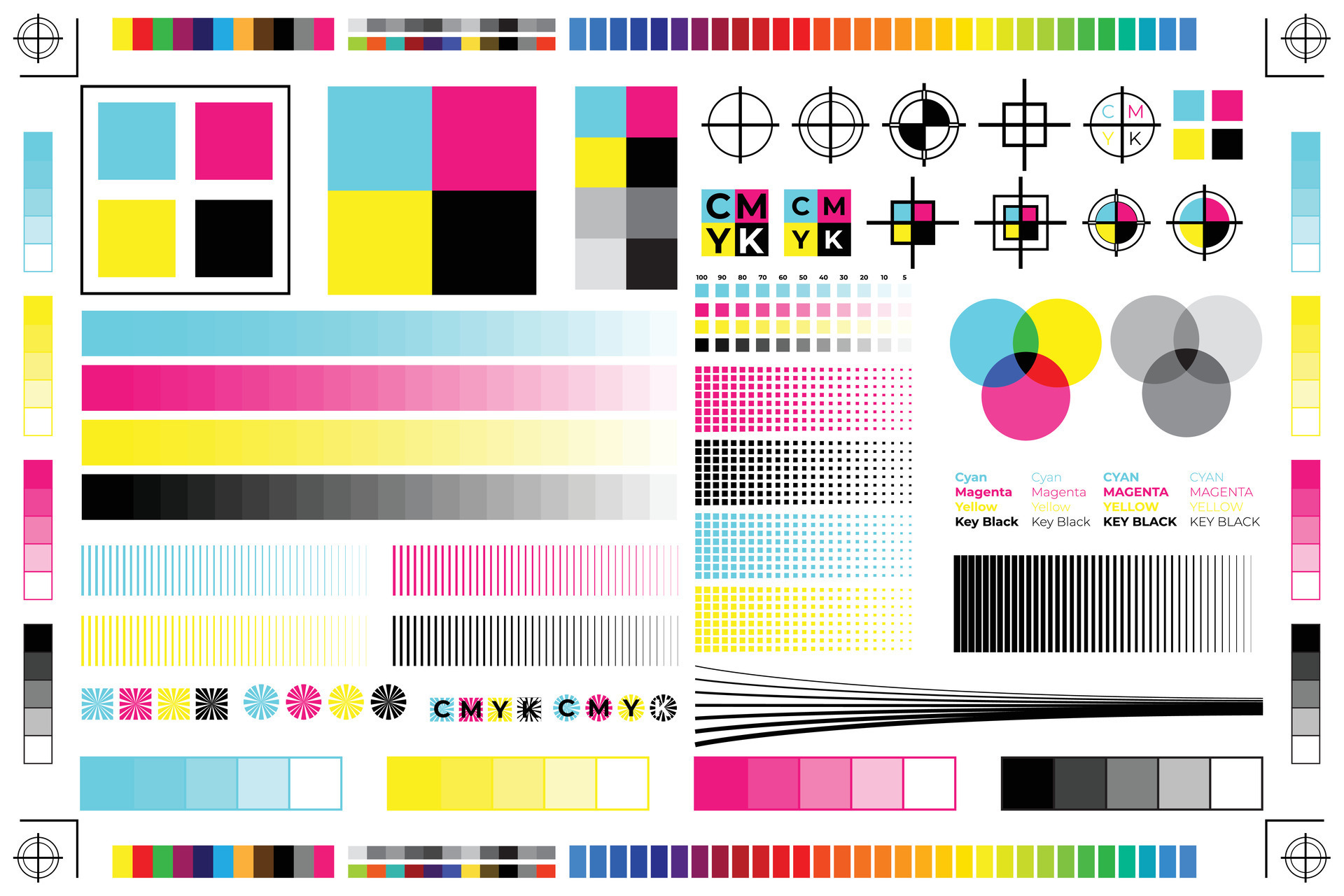 Cmyk Print Calibration Illustration With Offset Printing Marks And