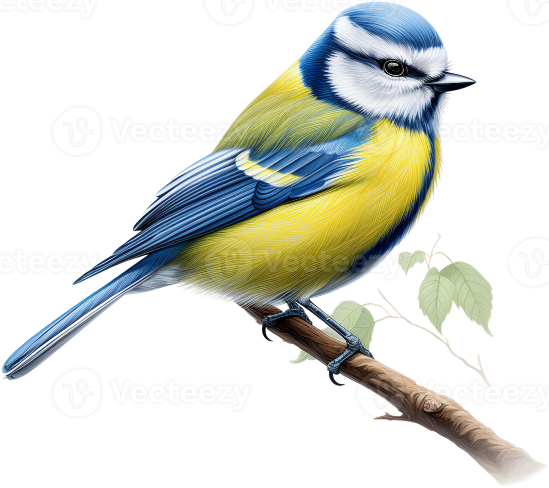 Ai Generated Blue Tit Bird With Elegant Stripes Watercolor Art 42569583 Png