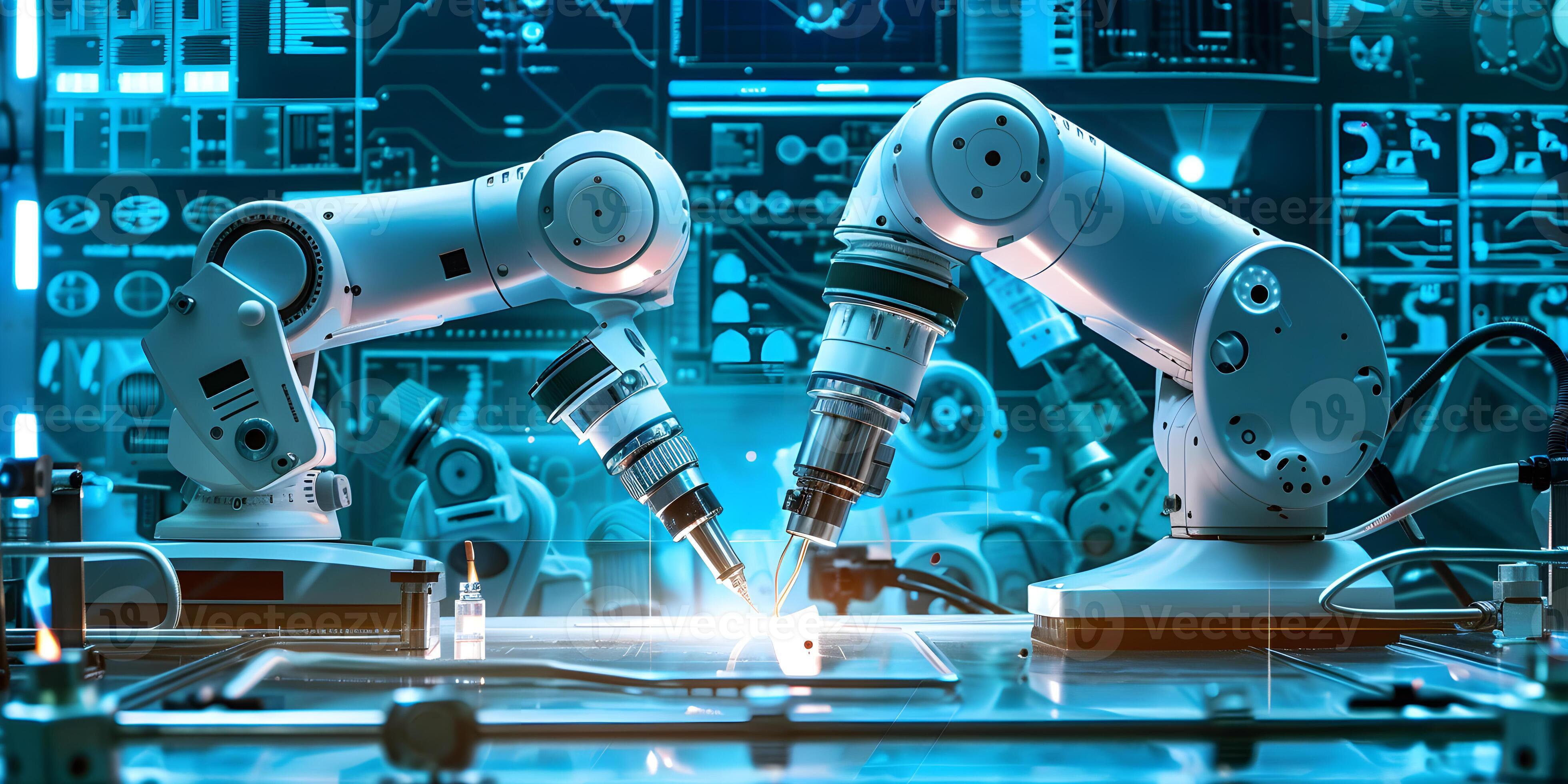 AI generated Robotic arms in the operation theatre background robotic surgery background robot ...