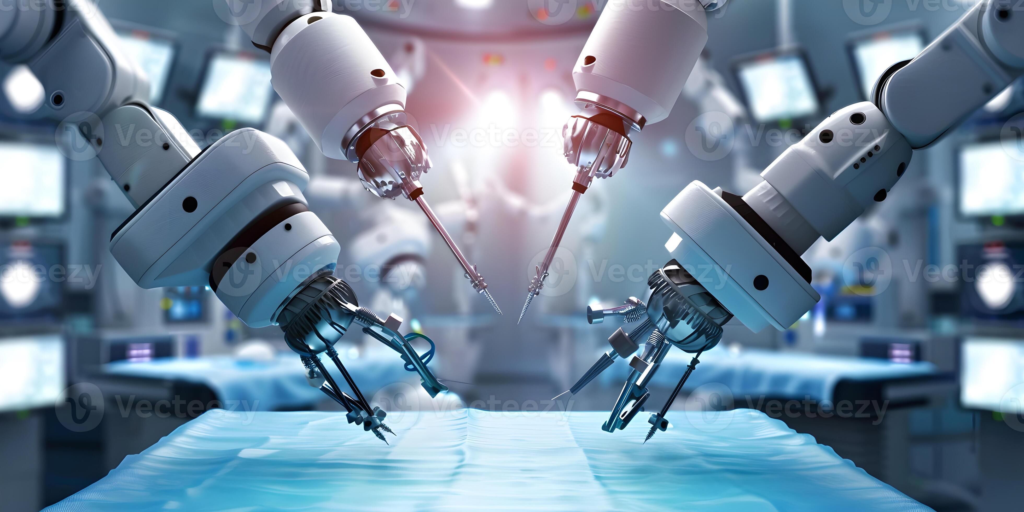AI generated Robotic arms in the operation theatre background robotic ...