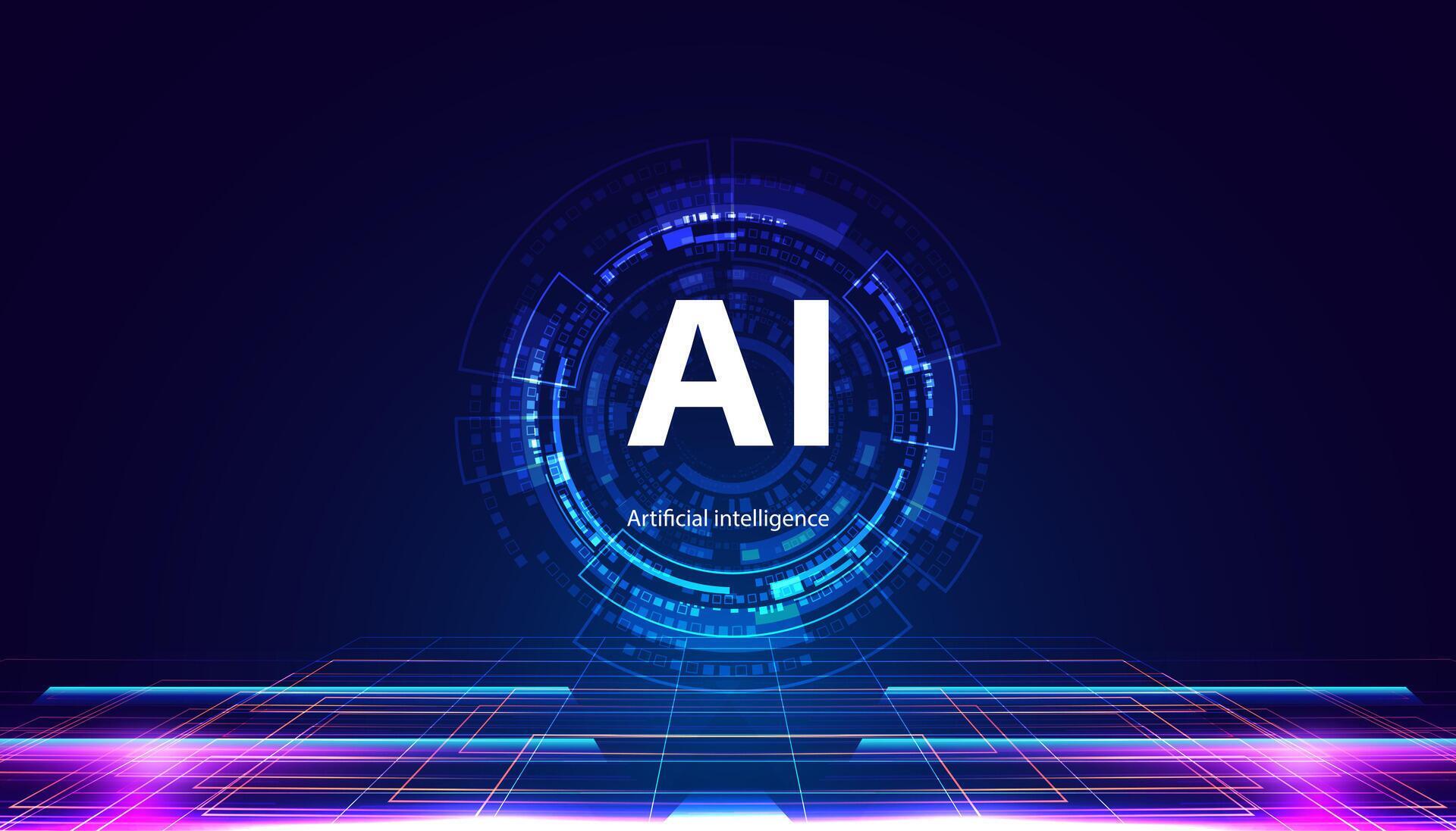 AI colorful and neon light purple and blue wave on circle digital and ...