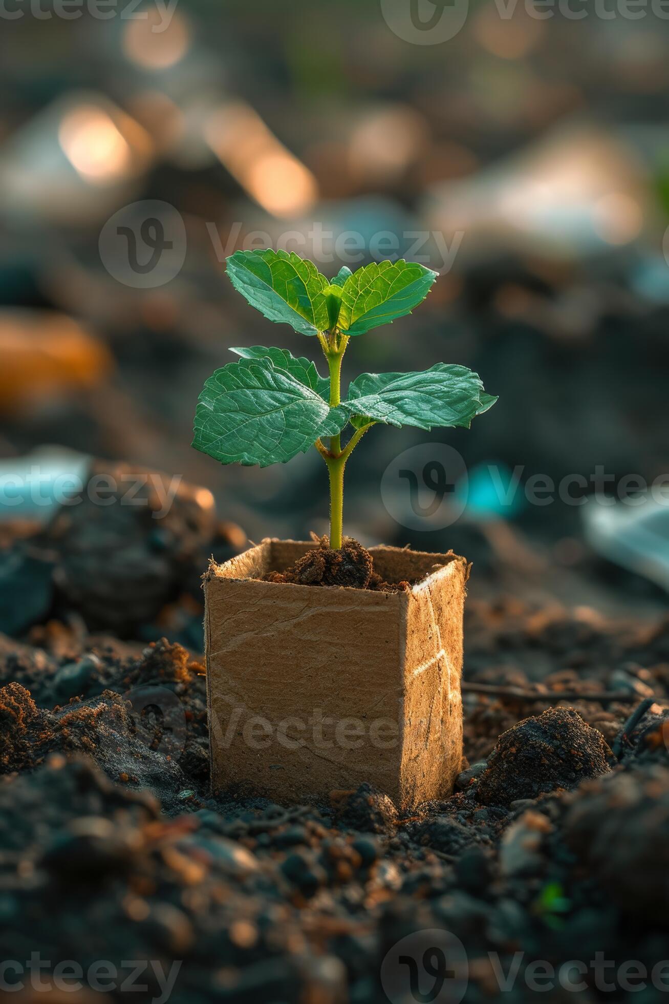 ai generado un joven verde planta en un olla ecológica en el suelo, un ... ai generado un joven verde planta en un olla ecológica en el suelo, un ...