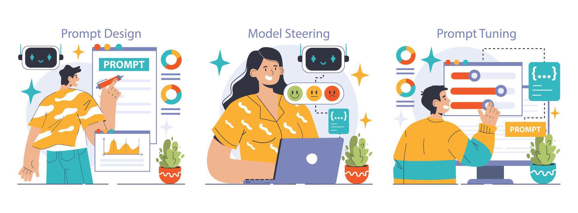 Prompt-engineers writing a command to a artificial neuron network set 42584893 Vector Art at ...