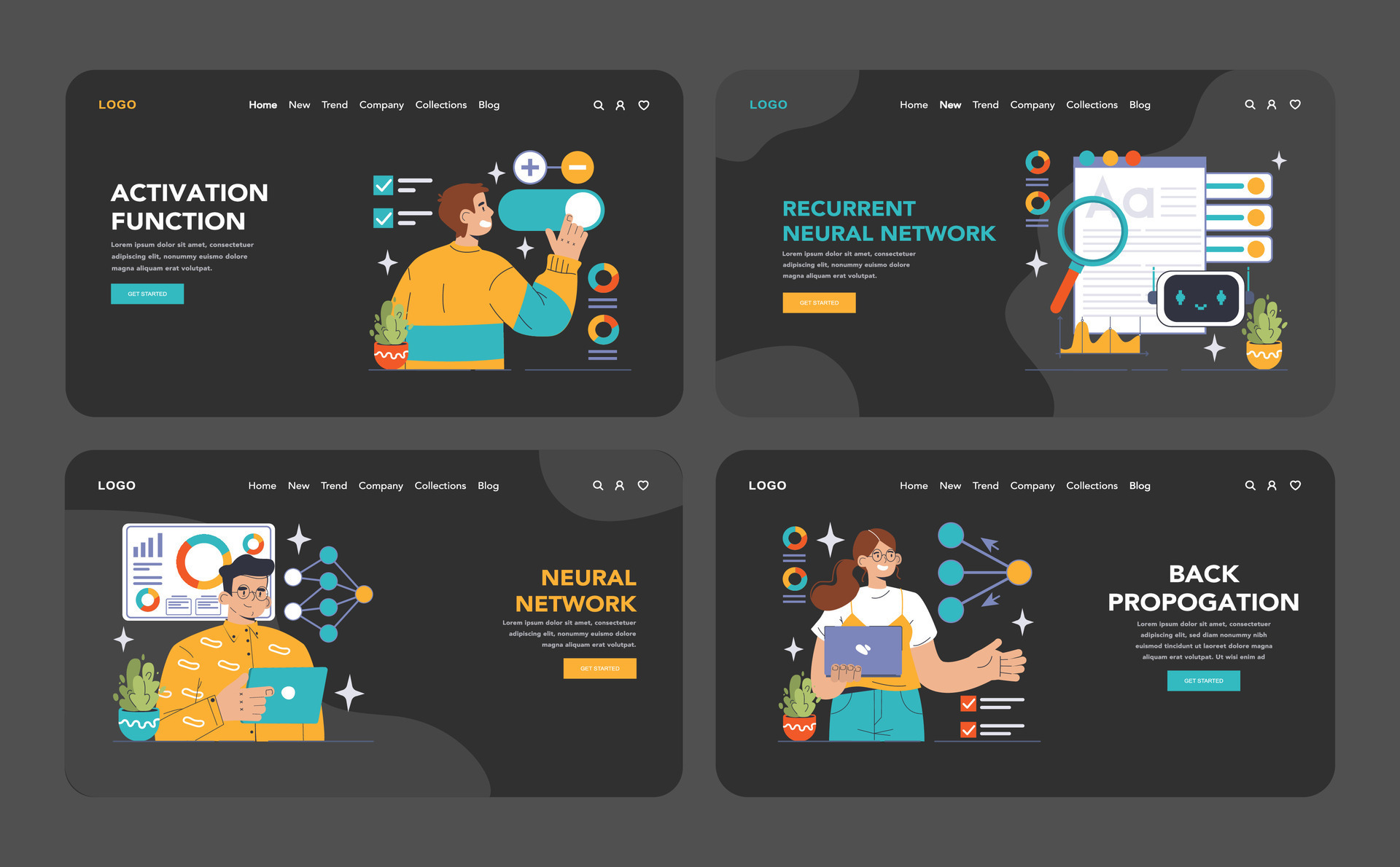 Neural Network dark or night mode web or landing set. Machine learning ... Neural Network dark or night mode web or landing set. Machine learning ...