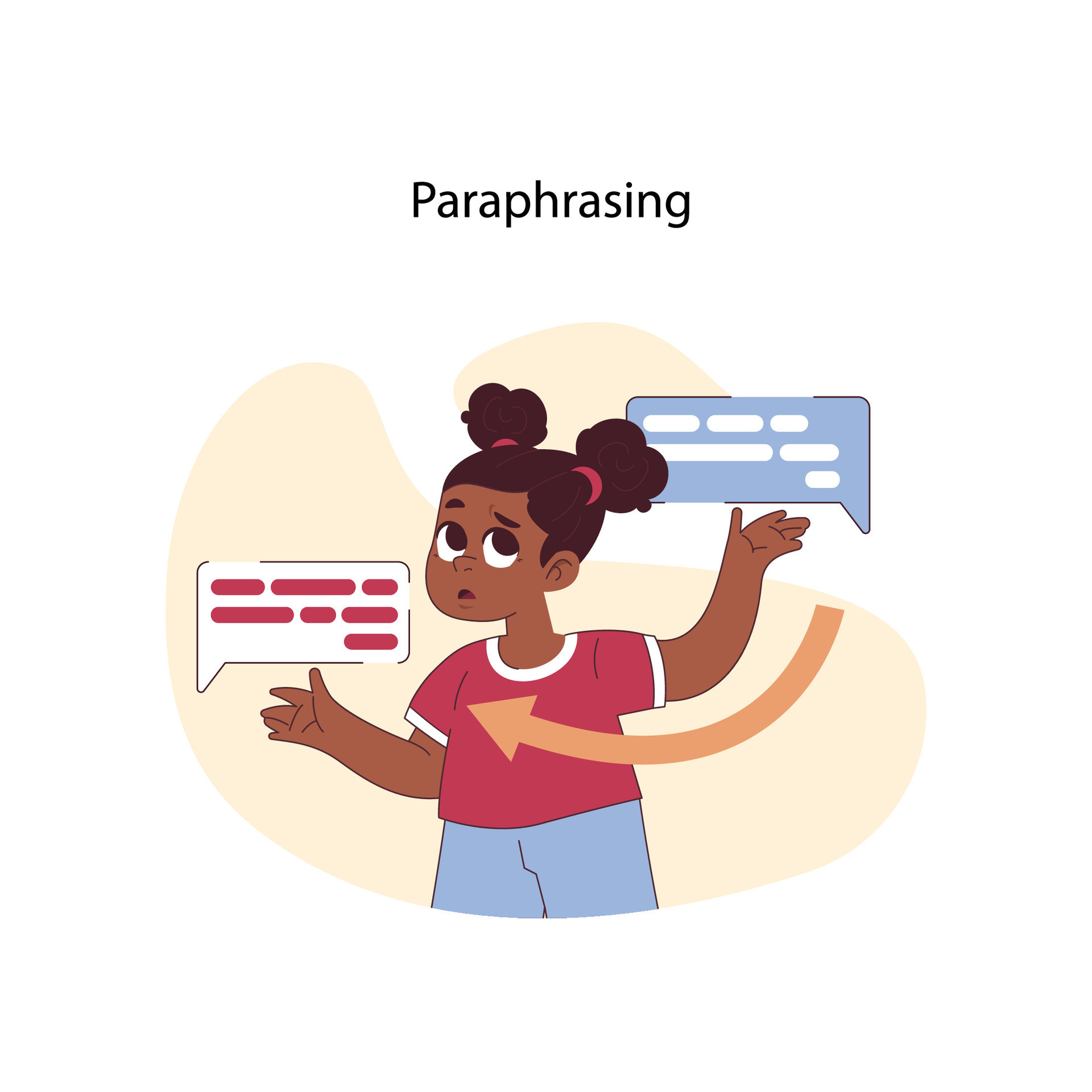 Paraphrasing concept. Young girl compares two messages, showcasing 42585176 Vector Art at Vecteezy