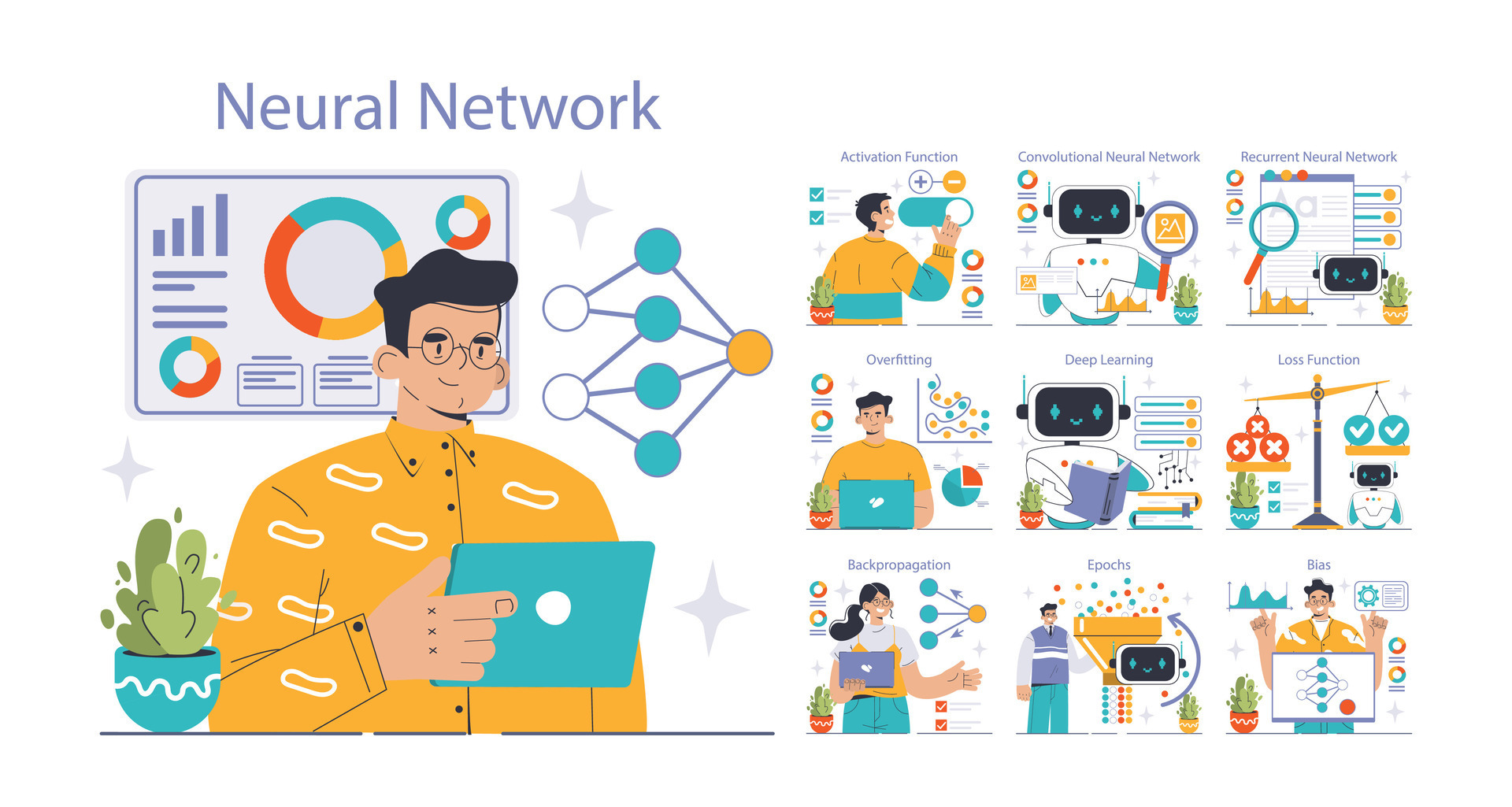 Neural Network set. Flat vector illustration 42585285 Vector Art at ...