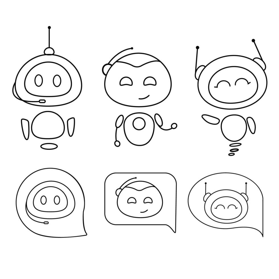 Chat bot Set in line style.Chat messenger icon vector line art drawing ...