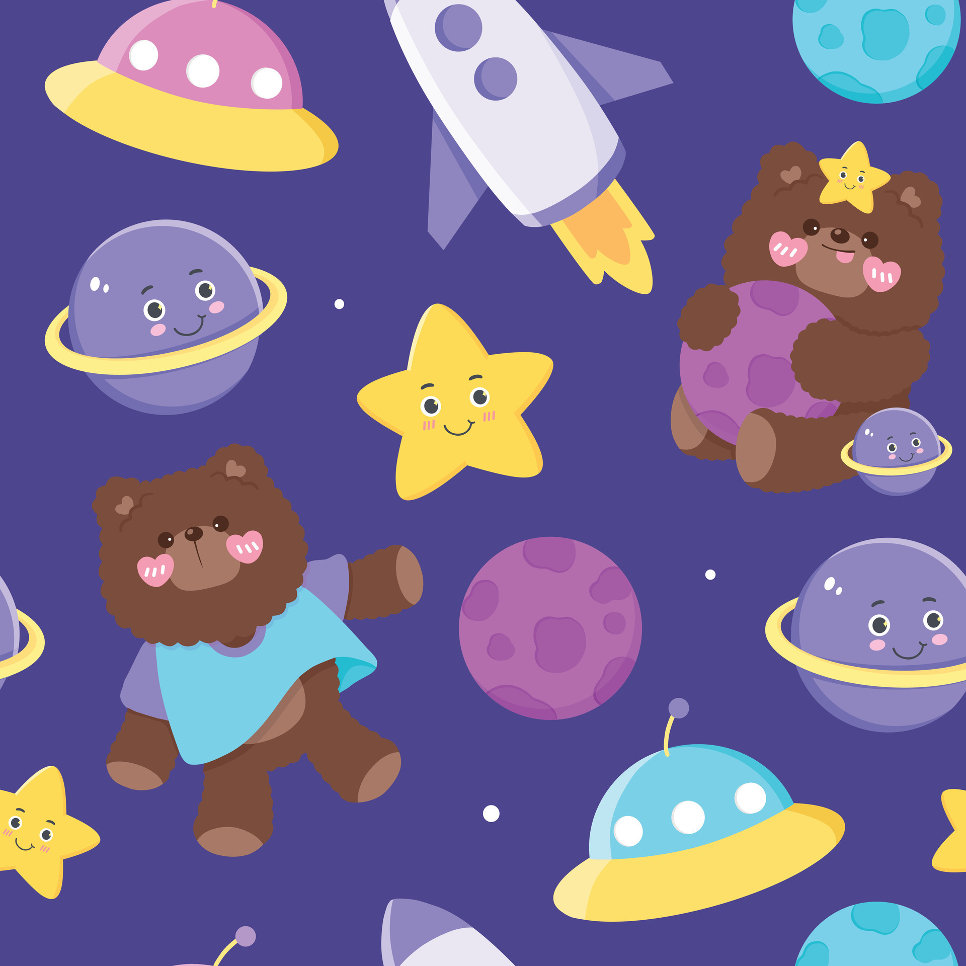 Seamless space pattern. planets,rockets,stars,saturns 42587004 Vector ...
