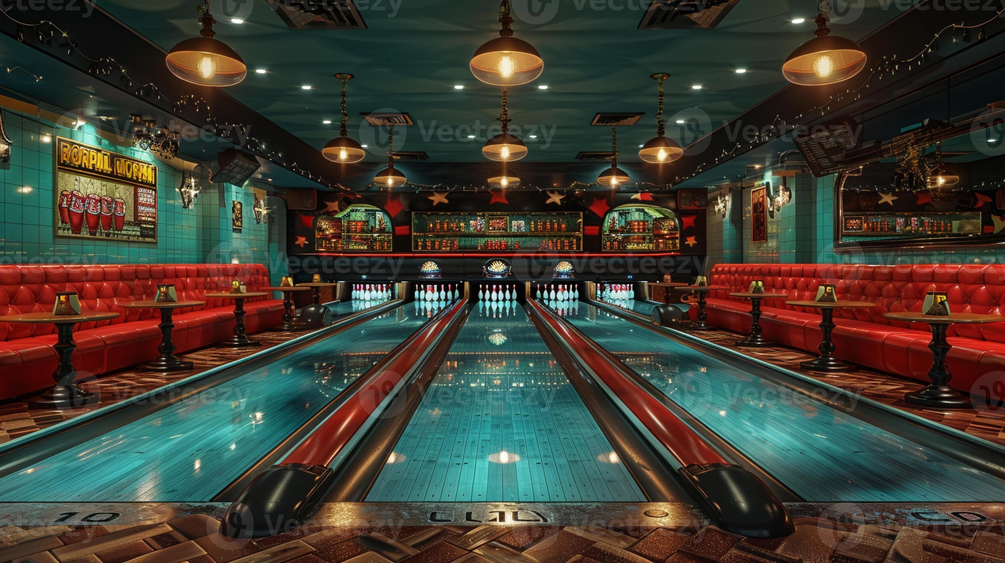AI Generated Retro bowling alley with vintage lanes and a classic snack bar 42593259 Stock Photo ...
