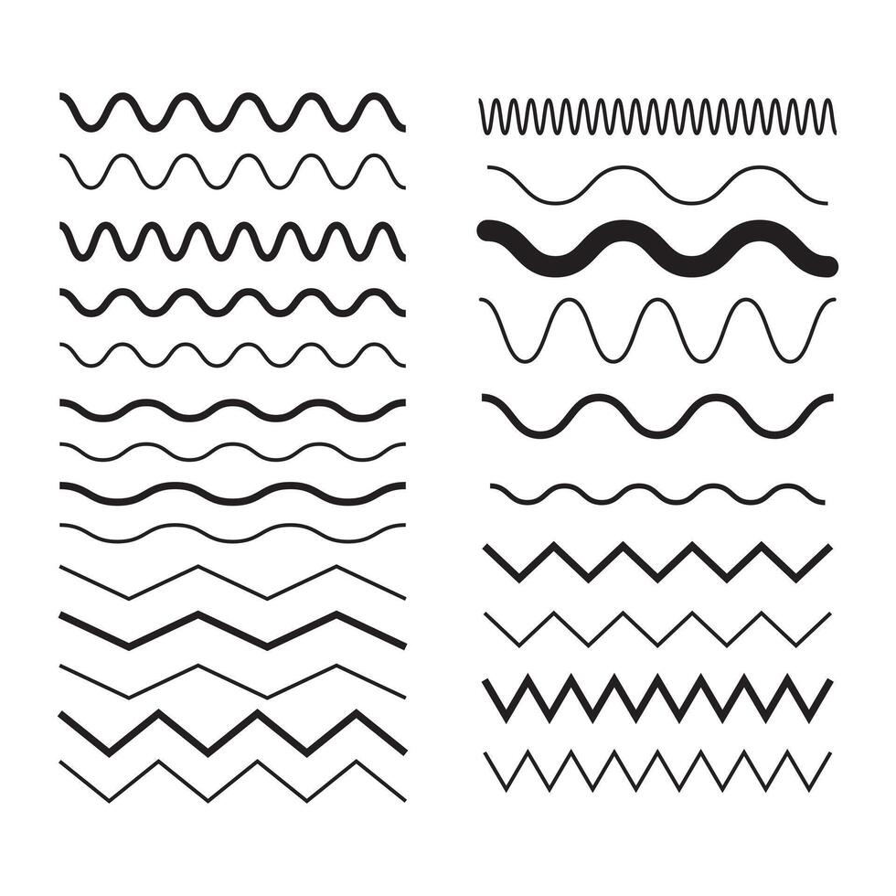 Vector zigzag lines and waves, wavy pattern. Squiggle zig zag frame with wiggle. Curvy undulate ...