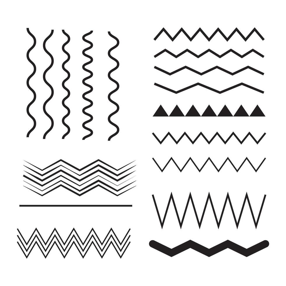 Vector zigzag lines and waves, wavy pattern. Squiggle zig zag frame with wiggle. Curvy undulate ...