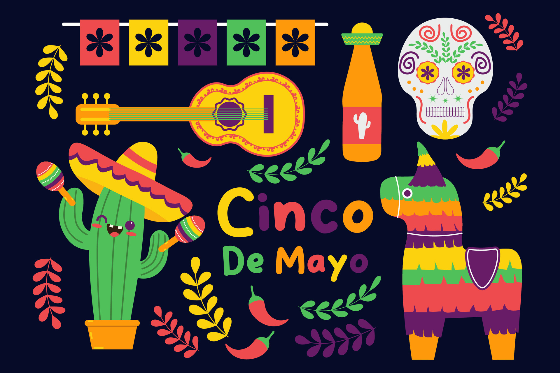 Cinco de Mayo Mexican Holiday elements set. federal holiday in Mexico ...