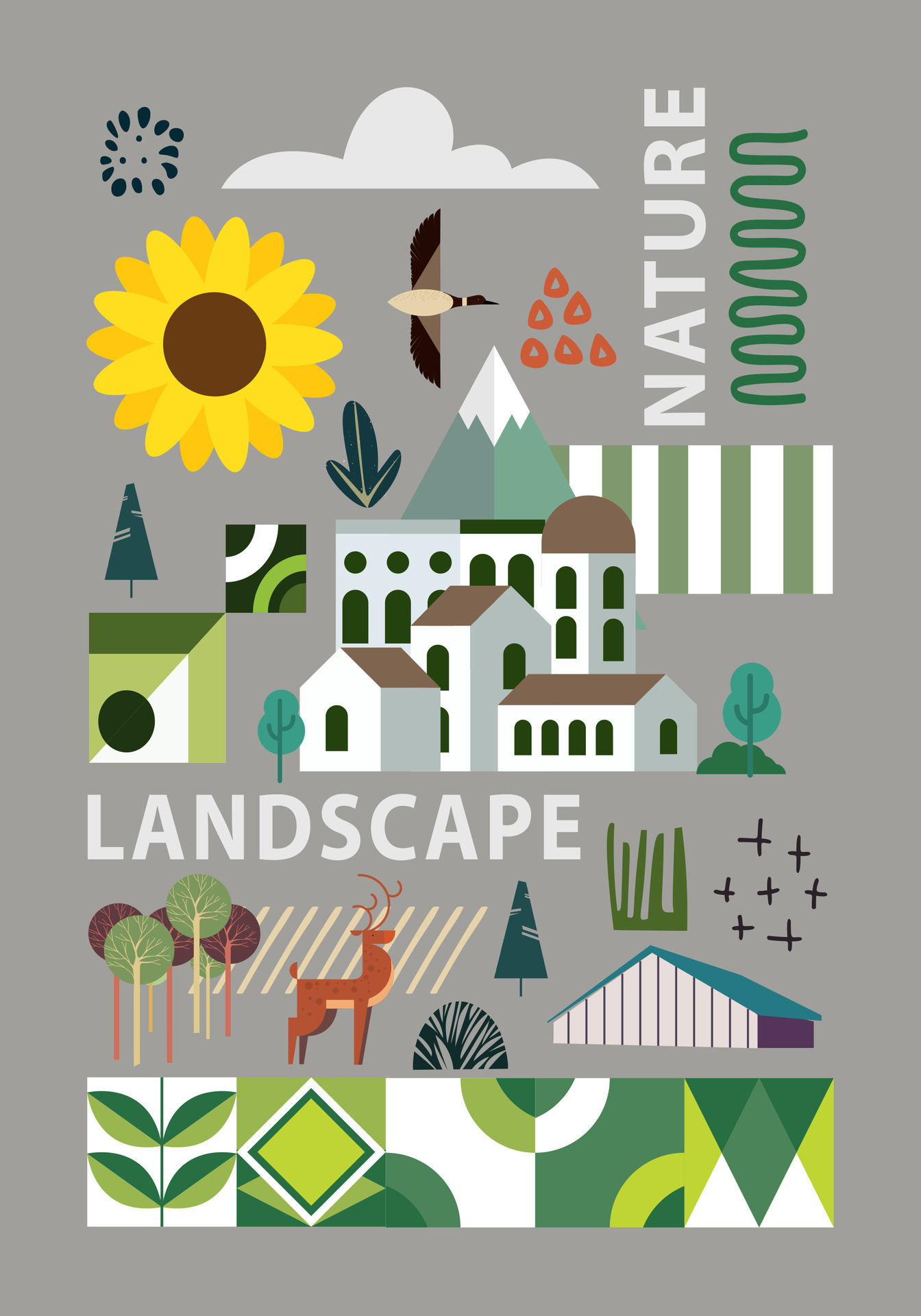 Nature, landscape and garden, contemporary artistic poster. 42596047 ...