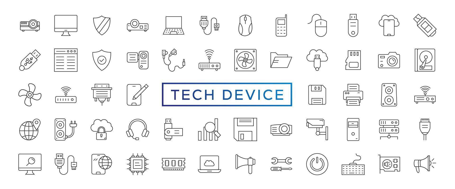 Tech Device thin lines Flat Icon Solid style,isolated Simple Communication icon set,easy to ...
