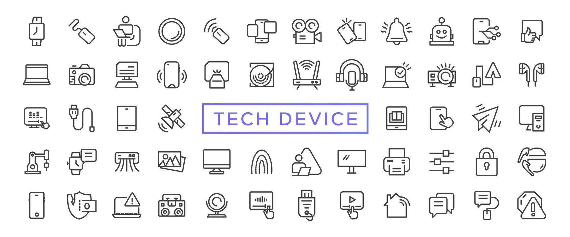 Tech Device thin lines Flat Icon Solid style,isolated Simple Communication icon set,easy to ...