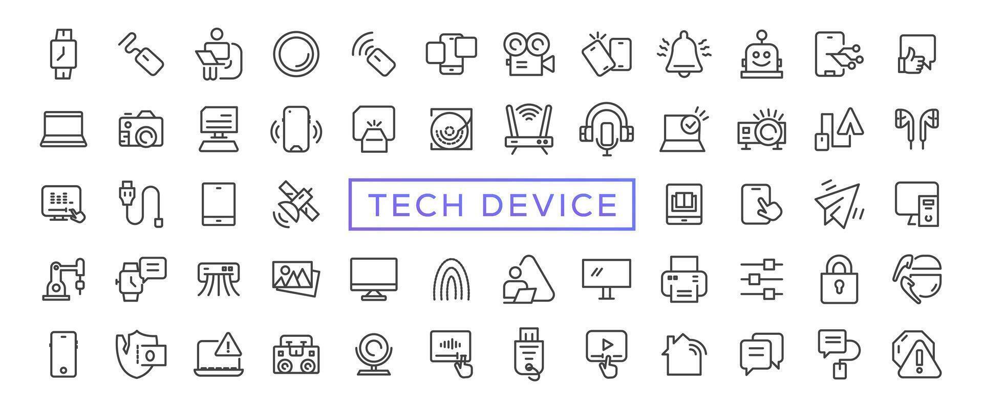 Tech Device thin lines Flat Icon Solid style,isolated Simple Communication icon set,easy to ...