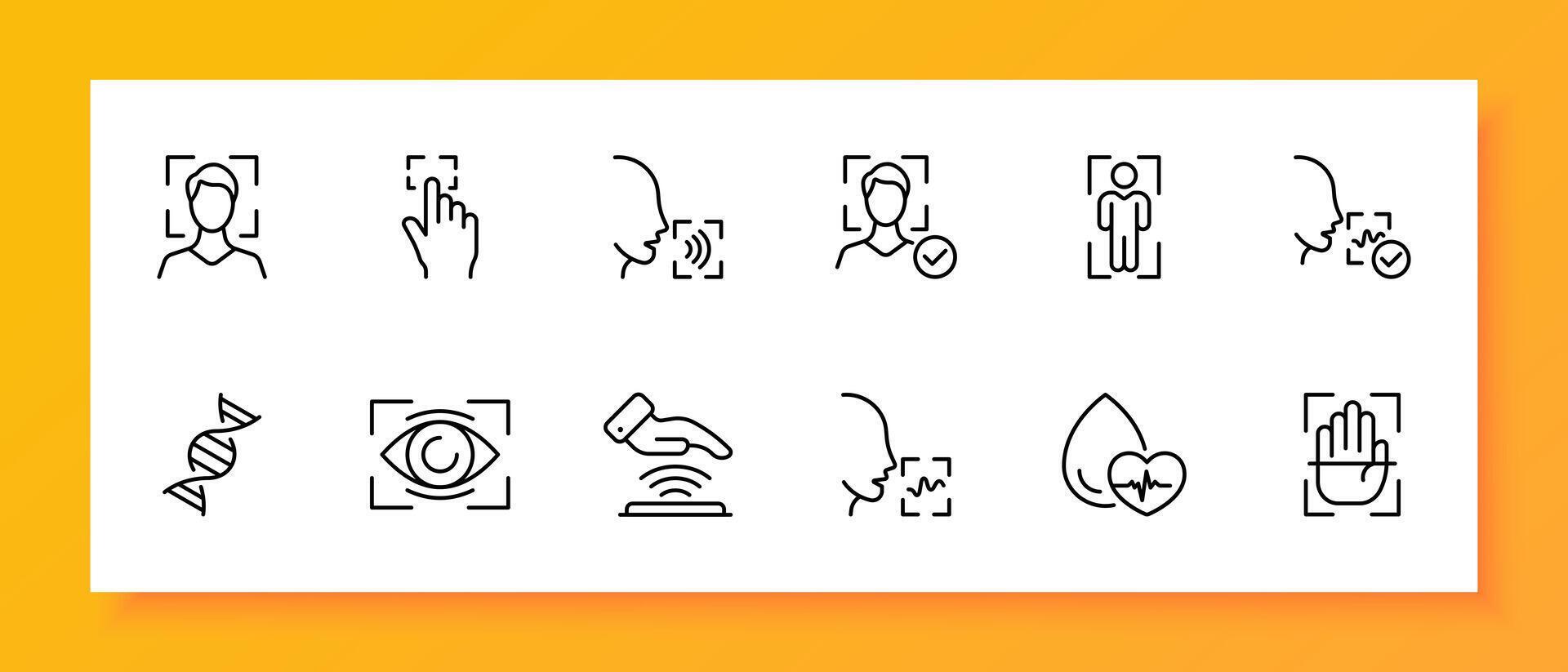 Biometrics Icon Set Scanner Retina Fingerprint Voice Timbre Vibration Recognition