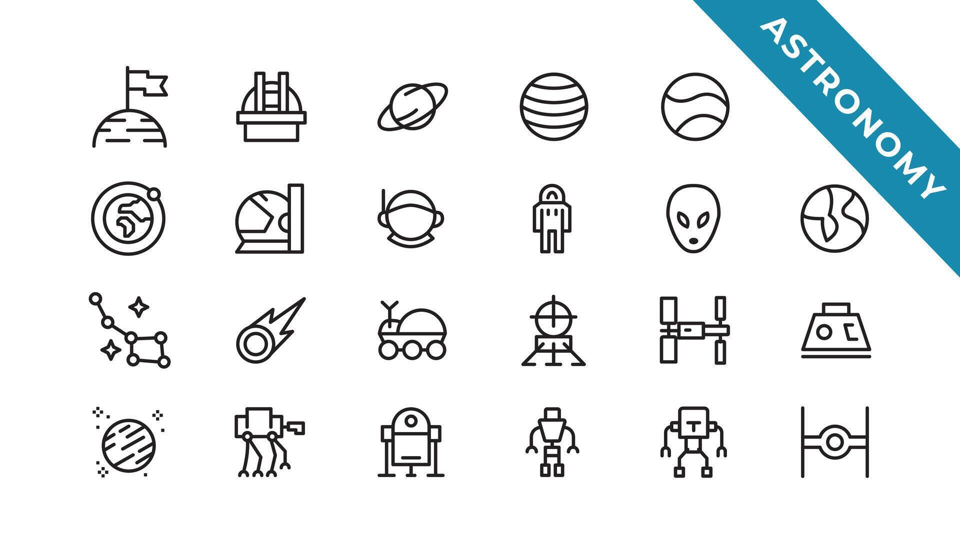 Space And Planet Vector Line Icons Thin Line Stylecontains Such Icons As Space Planet Alien