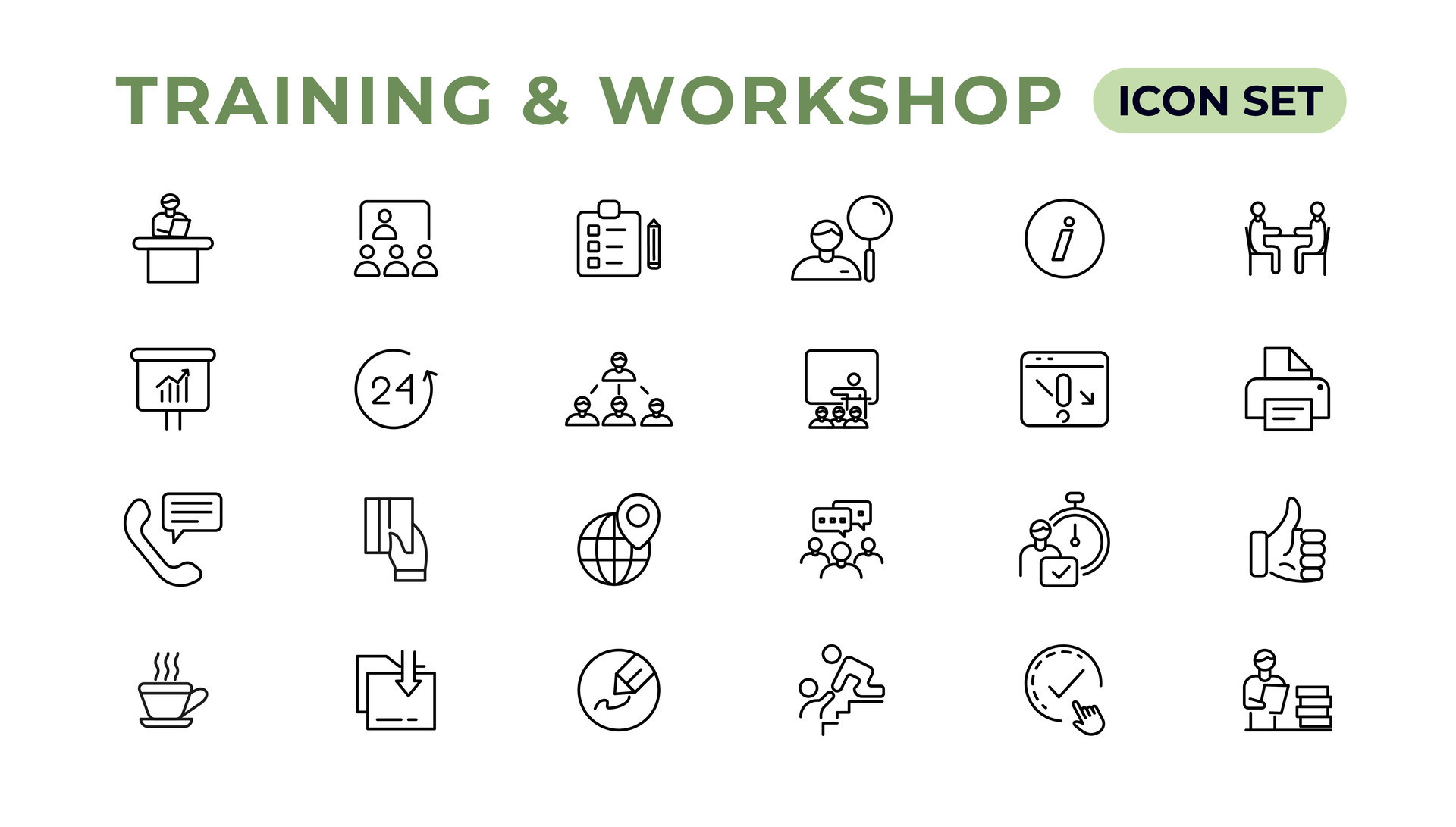 Training and workshop linear icons collection.Set of thin line web icon set, simple line icons ...