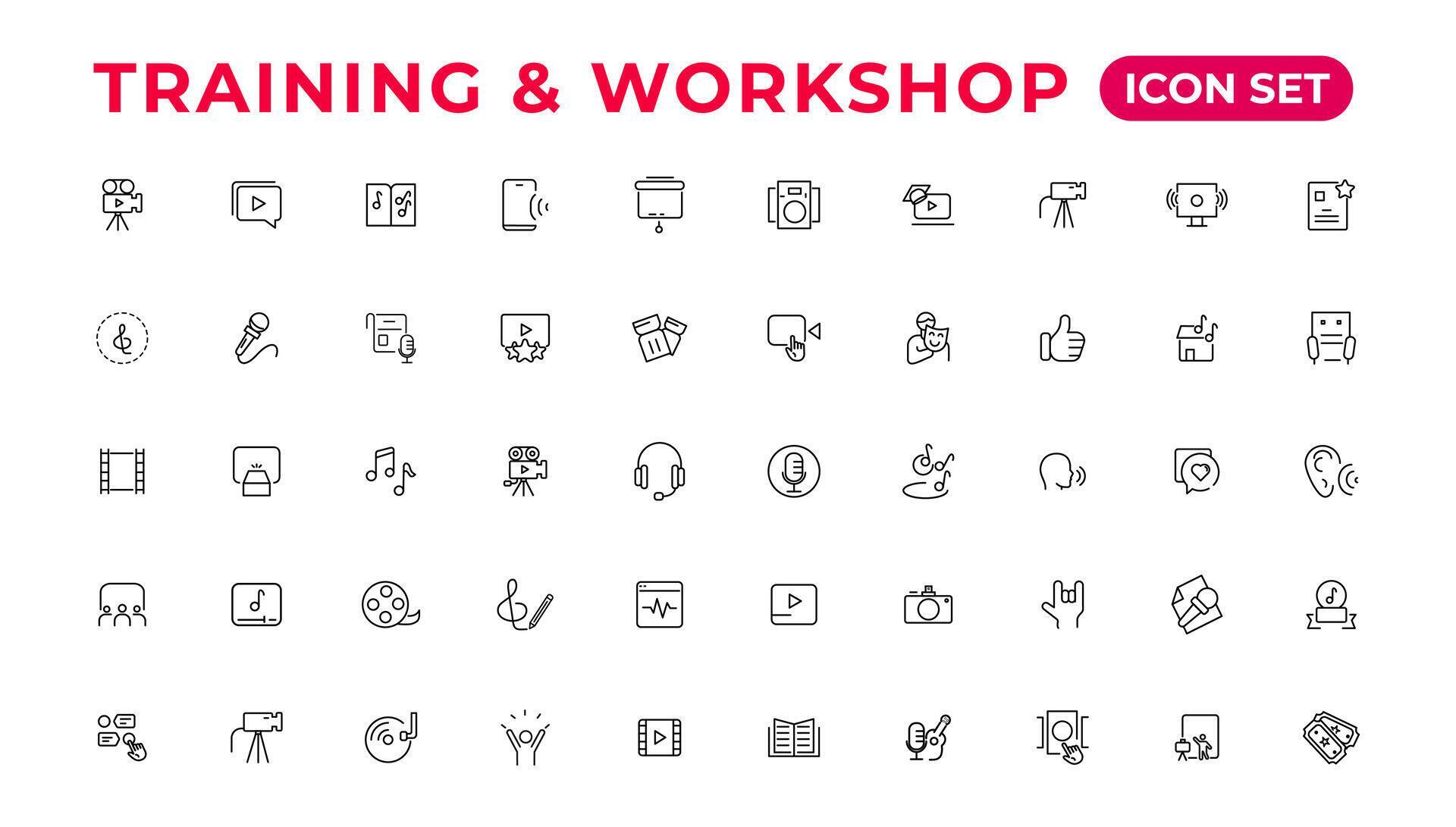 Training and workshop linear icons collection.Set of thin line web icon set, simple line icons ...