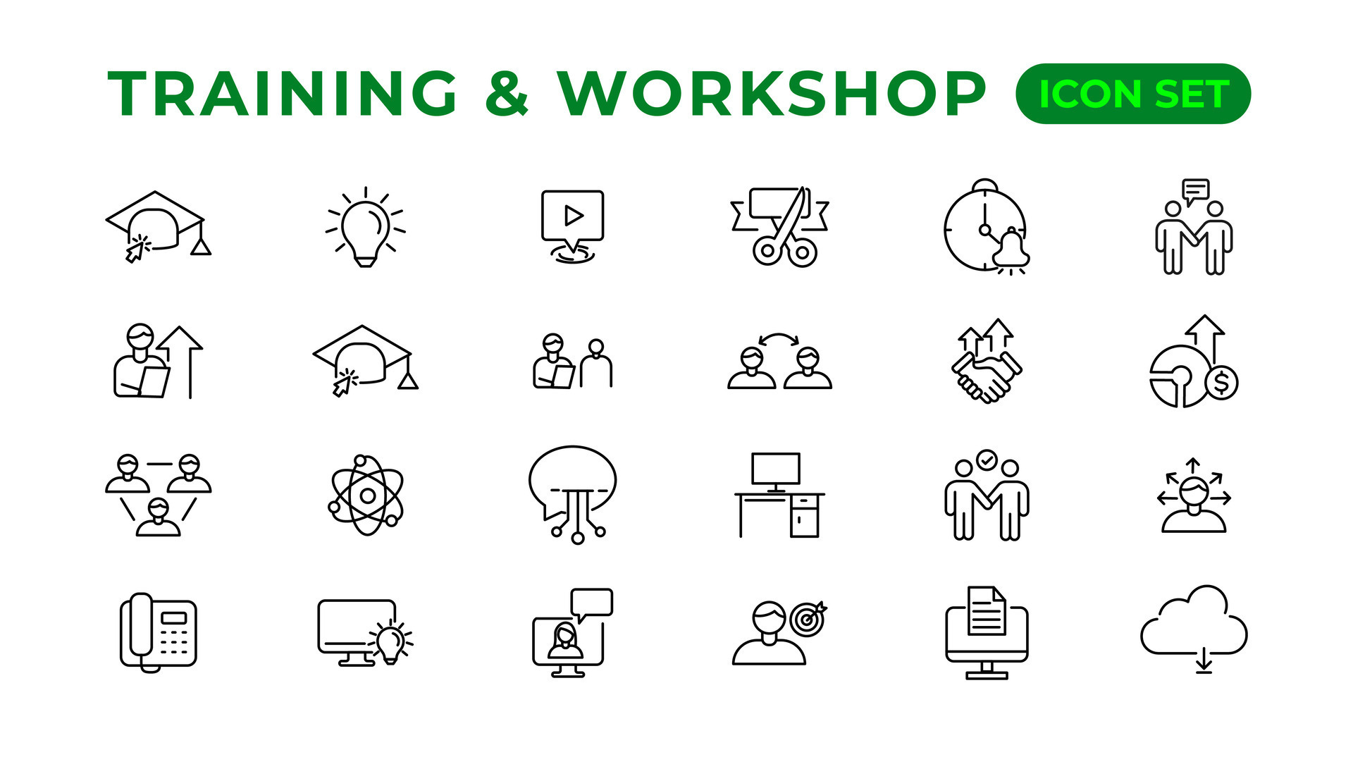Training and workshop linear icons collection.Set of thin line web icon set, simple line icons ...