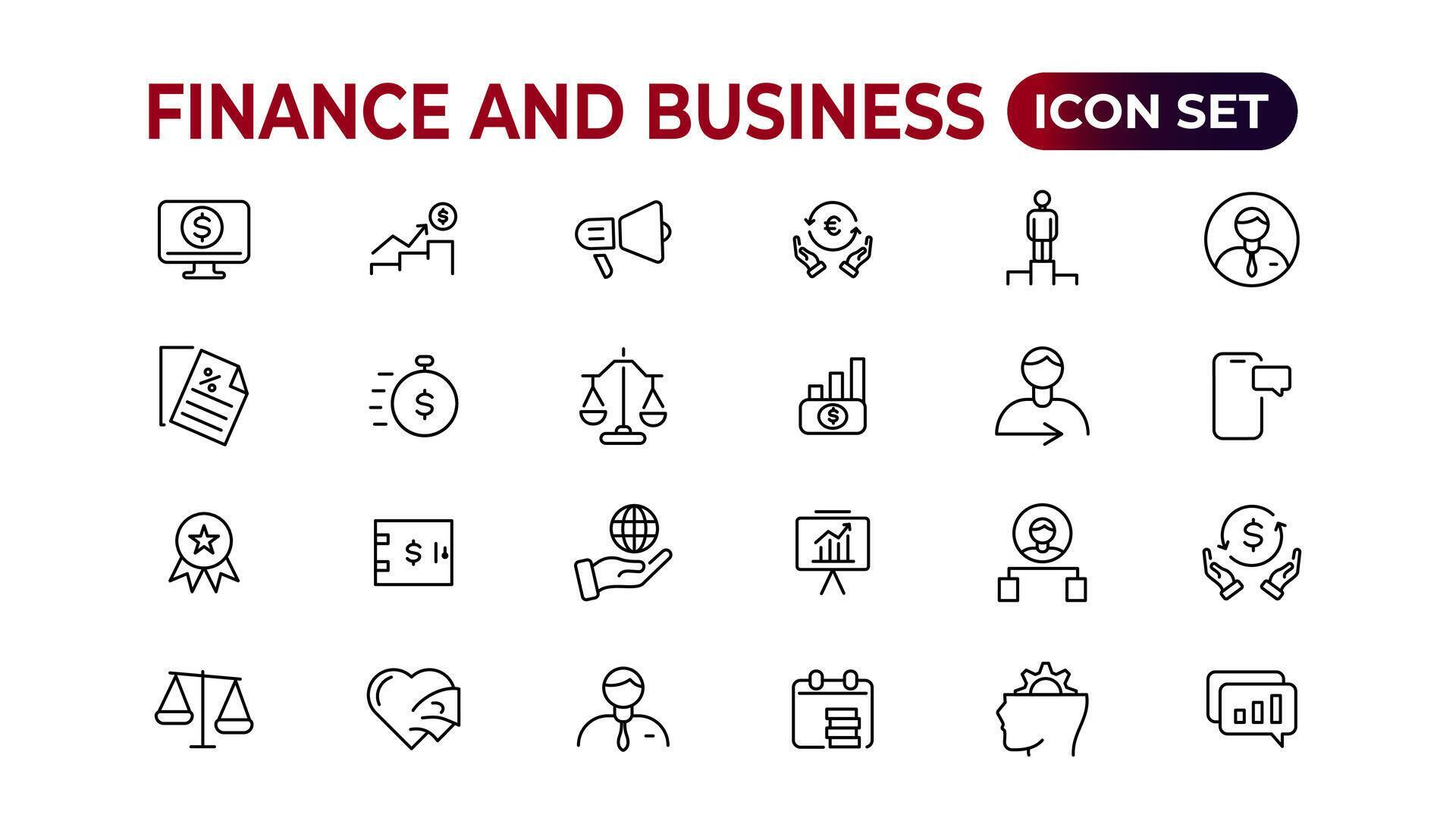 Finance and business line icons collection. Big UI icon set in a flat design. Thin outline icons ...