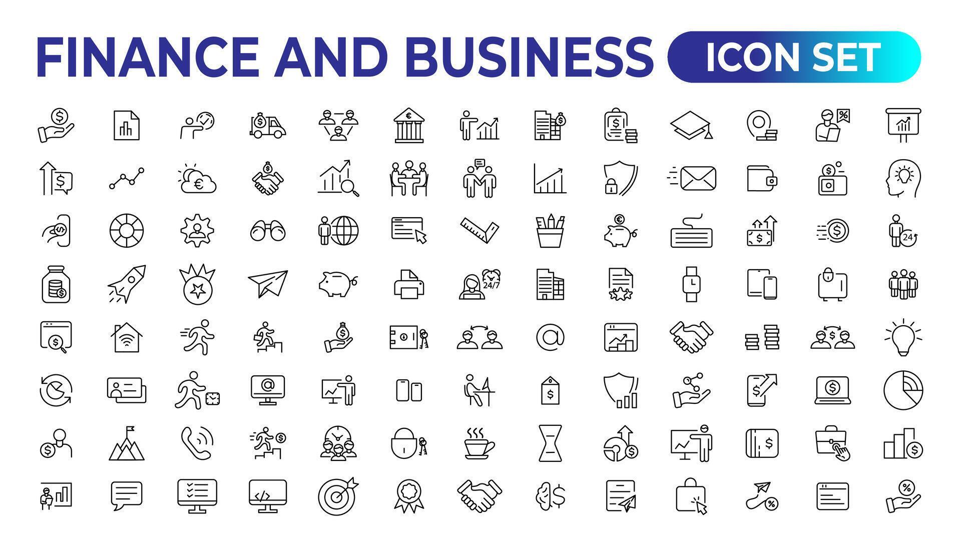 Finance and business line icons collection. Big UI icon set in a flat design. Thin outline icons ...