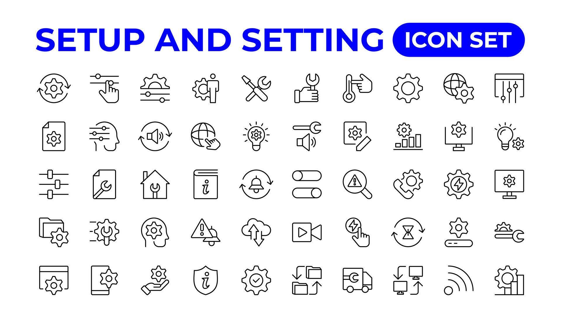 Setup and setting thin line icons.Outline icon collection. 42599324 Vector Art at Vecteezy