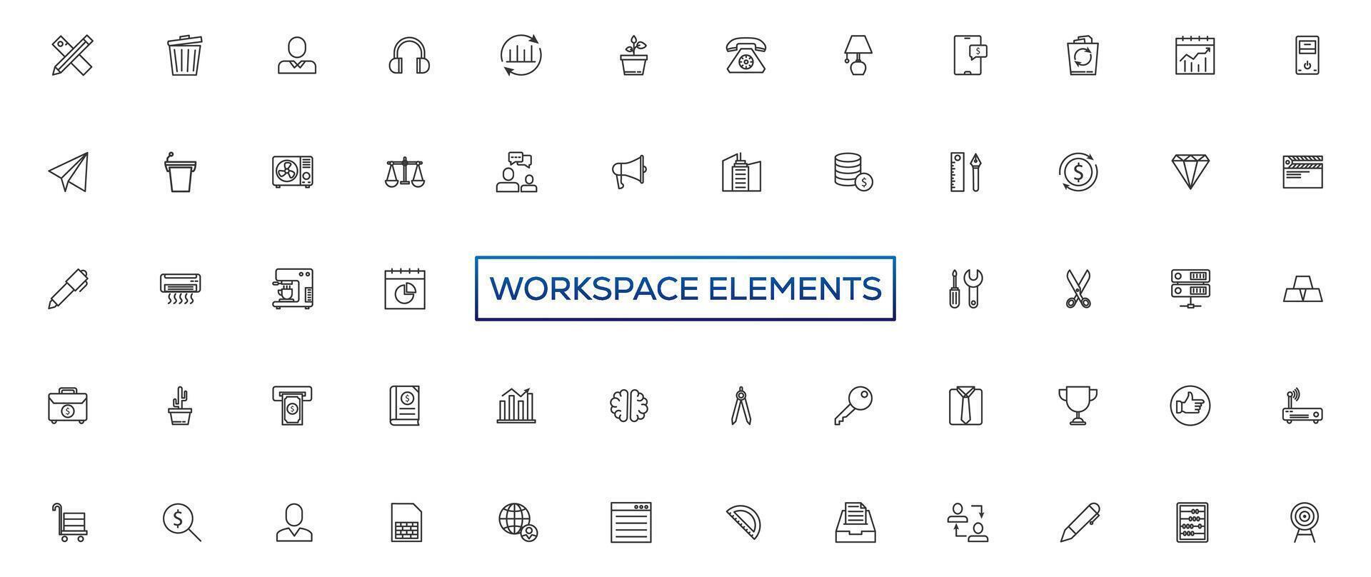 Office Workspace Elements Thin Line Web Icon Set Outline Icons Collection Simple Vector