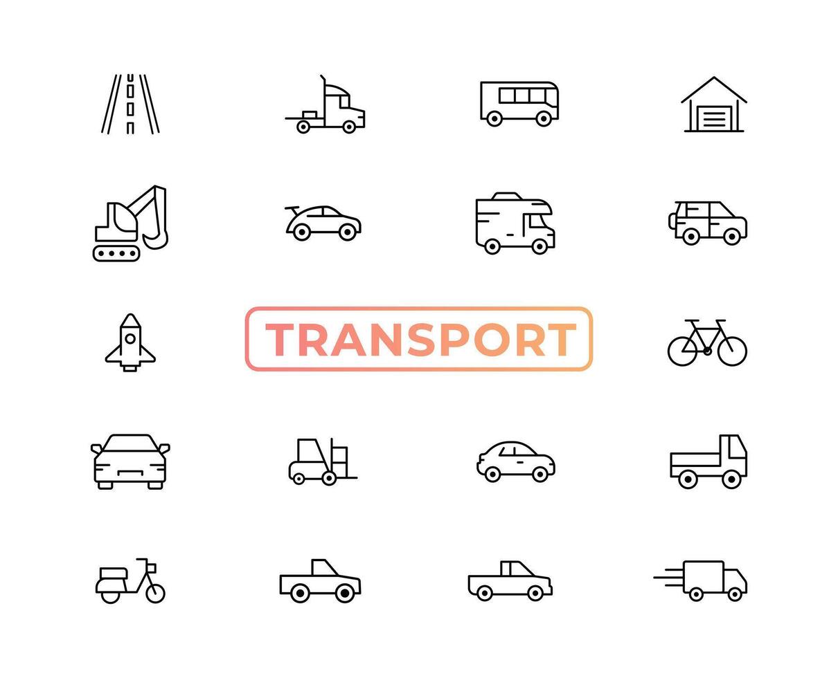 Transport, vehicle and delivery elements - minimal thin line web icon set. Outline icons ...