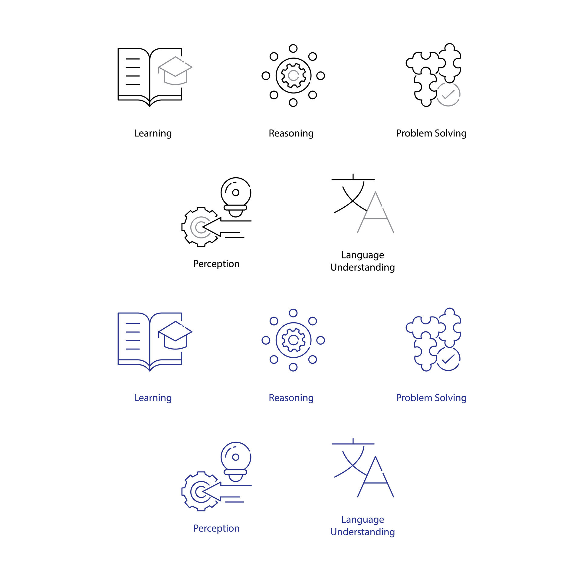 Components of AI Symbol Vector Icon Pack Visualizing Core Artificial ...