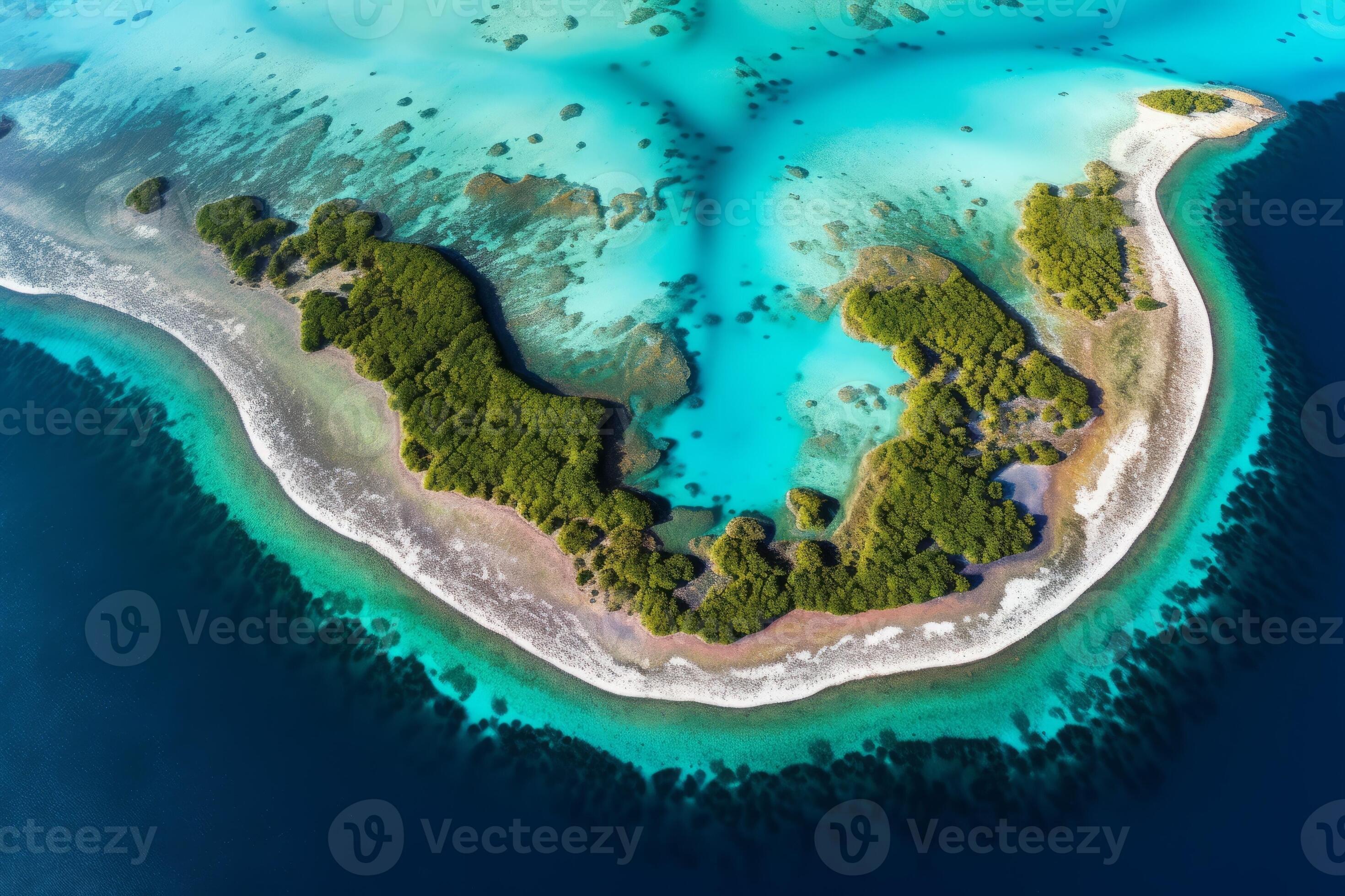 AI generated Aerial view of a pristine coral atoll surrounded by ...