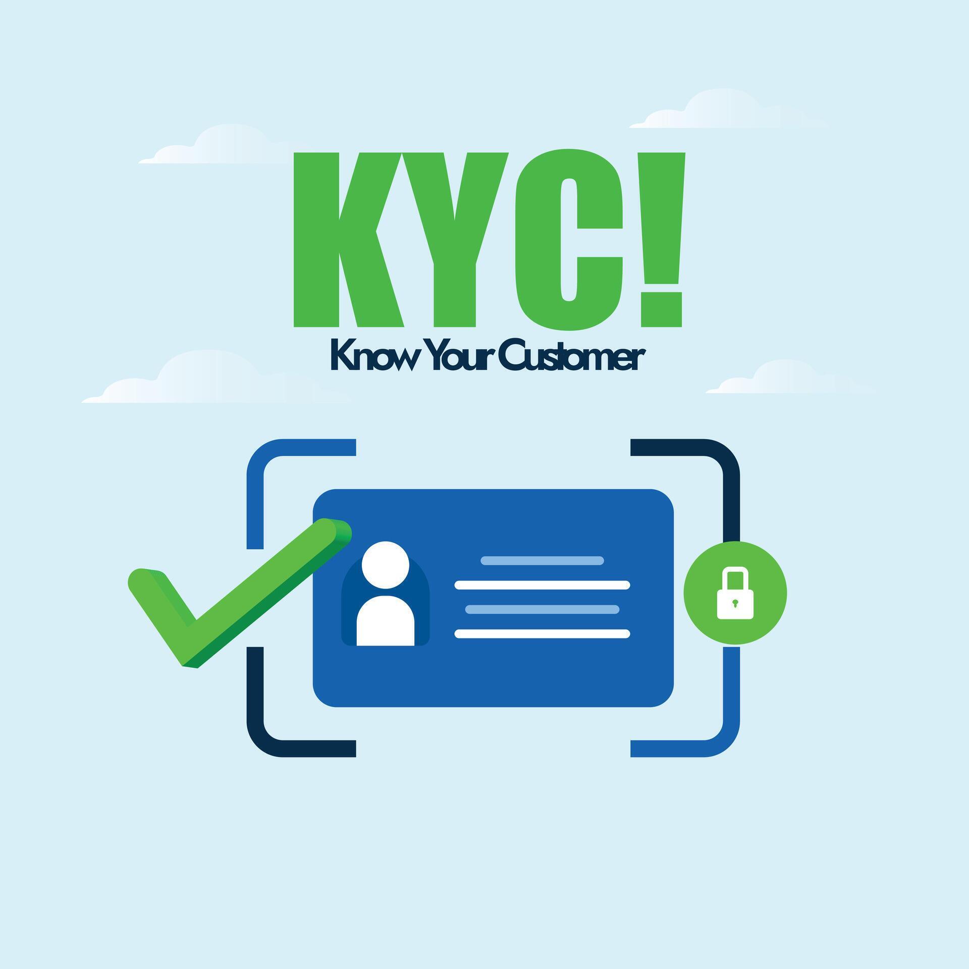 KYC. Know your Customer awareness banner with customer identification symbol, icon with check ...