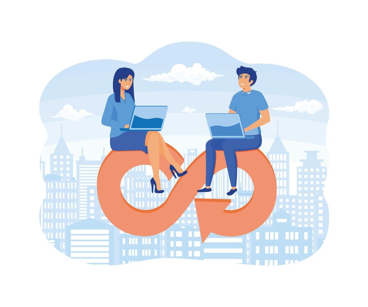 Devops, development operations for agile software development, business people working with ...