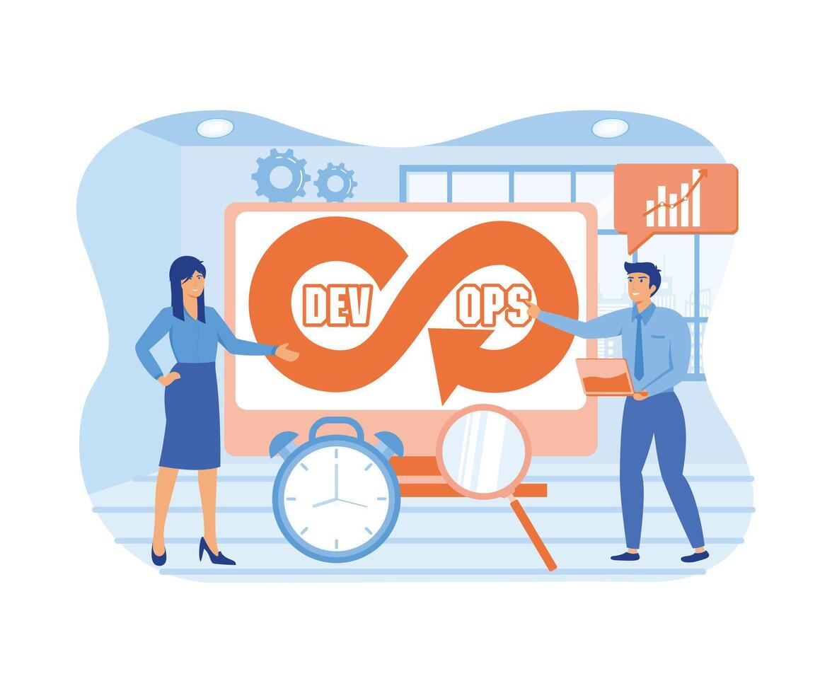 Devops Developers Work With Automation Process In Shape Of Infinity