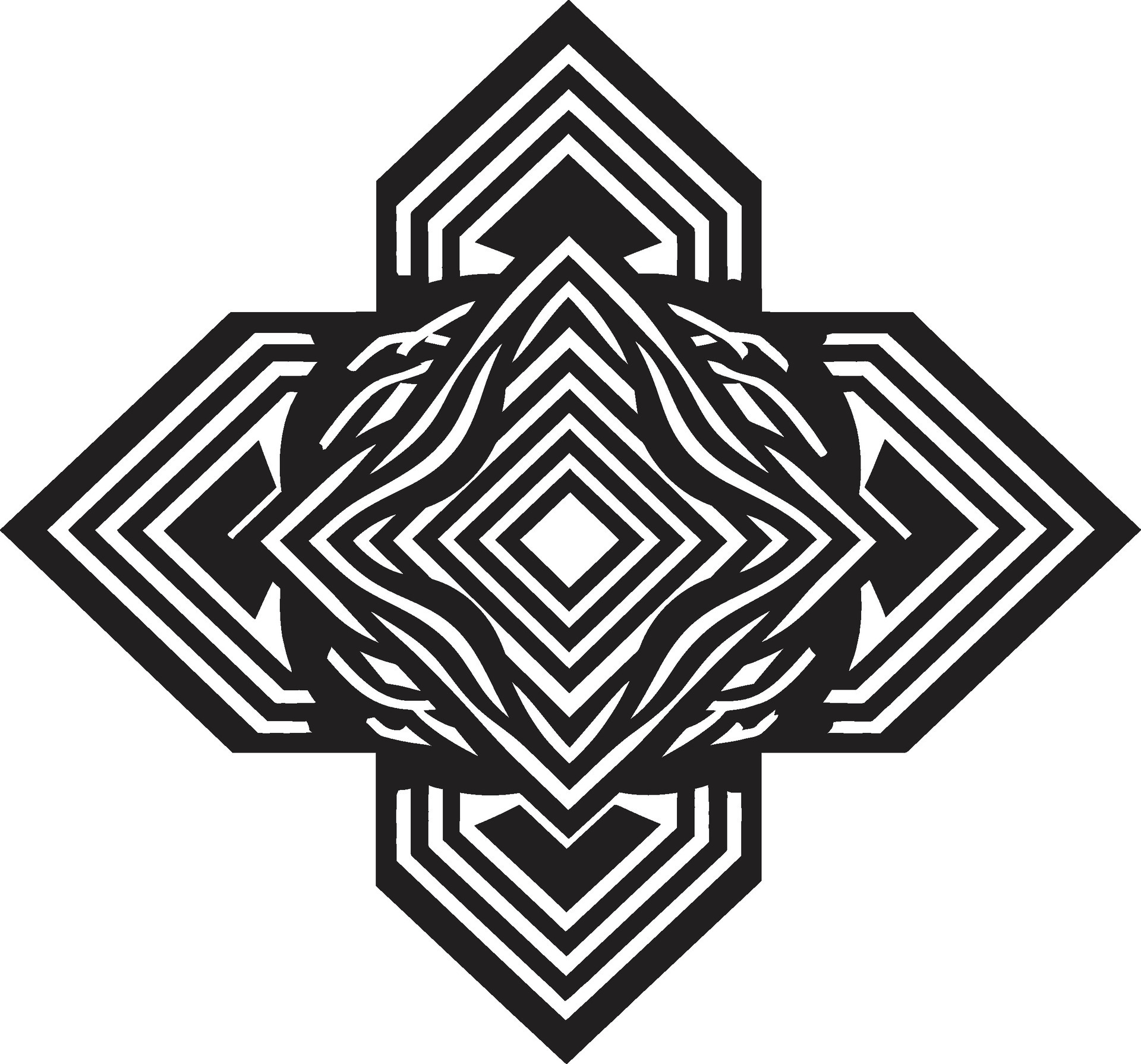 Dynamic Symmetry Monochromatic Logo Featuring Abstract Geometric Shapes In Vector Abstract
