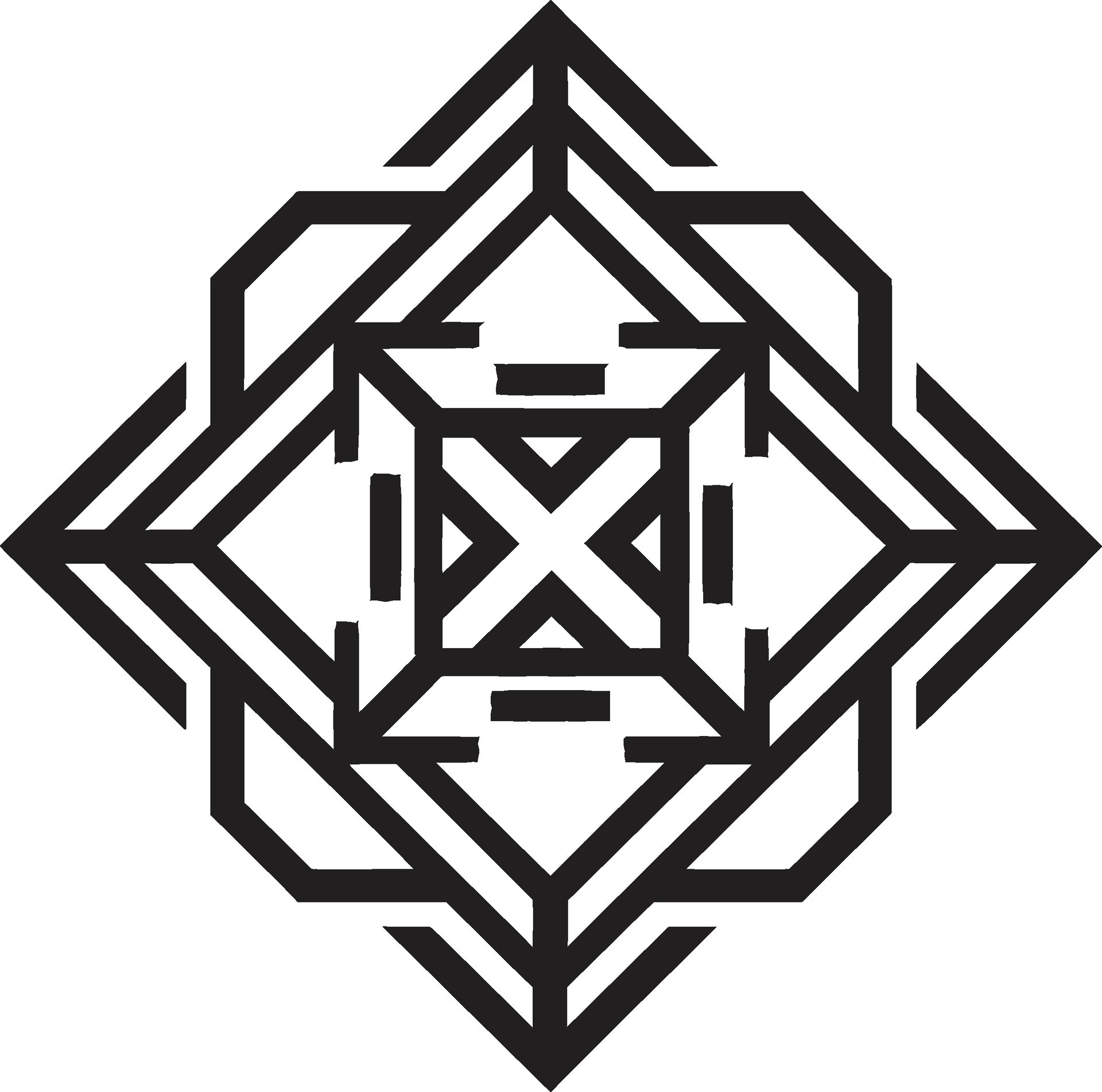 Dynamic Symmetry Monochromatic Logo Featuring Abstract Geometric Shapes In Vector Shape Fusion