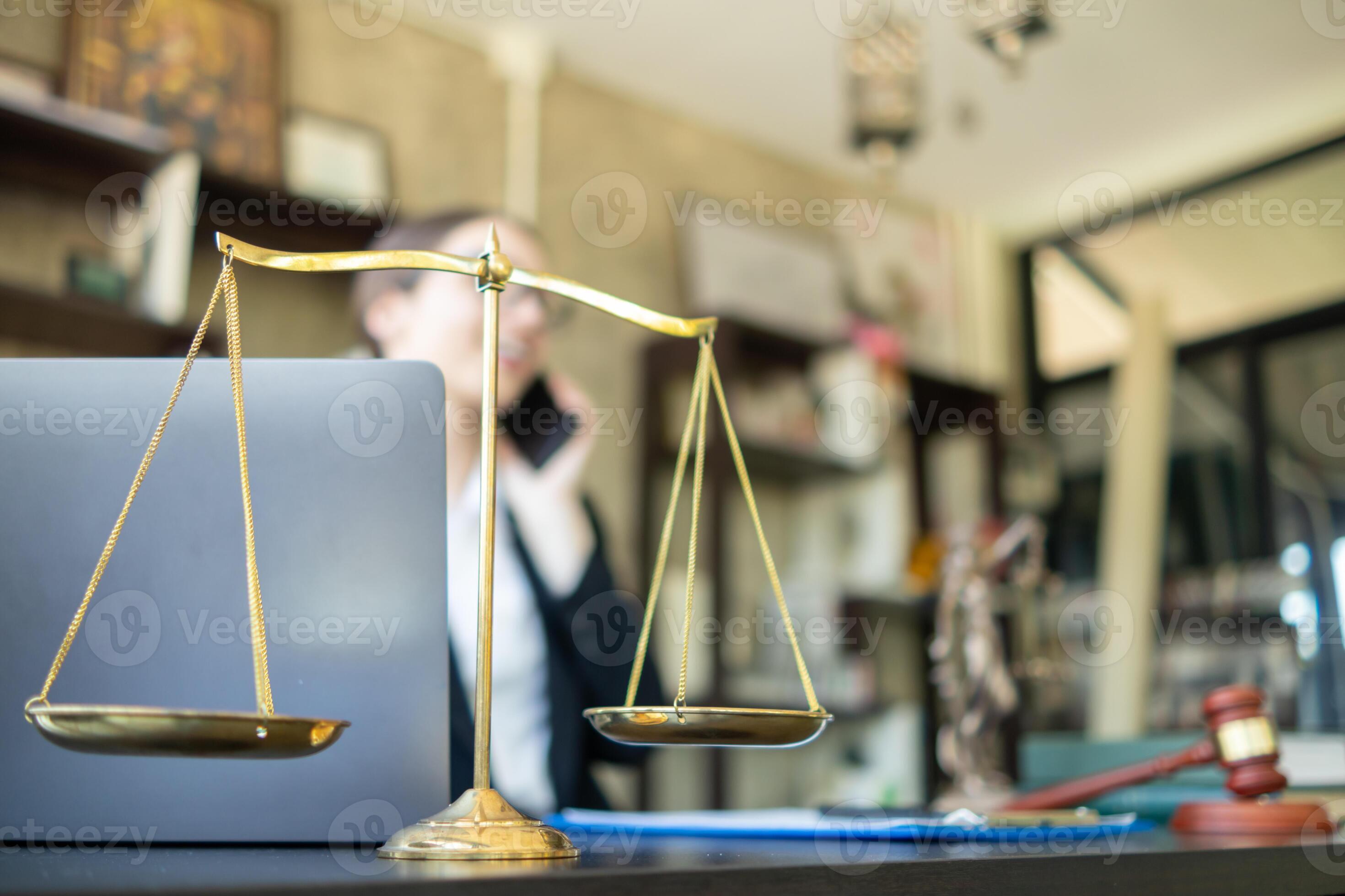 Brass Scales Are Placed On Lawyers Desks In Legal Advice Offices As A