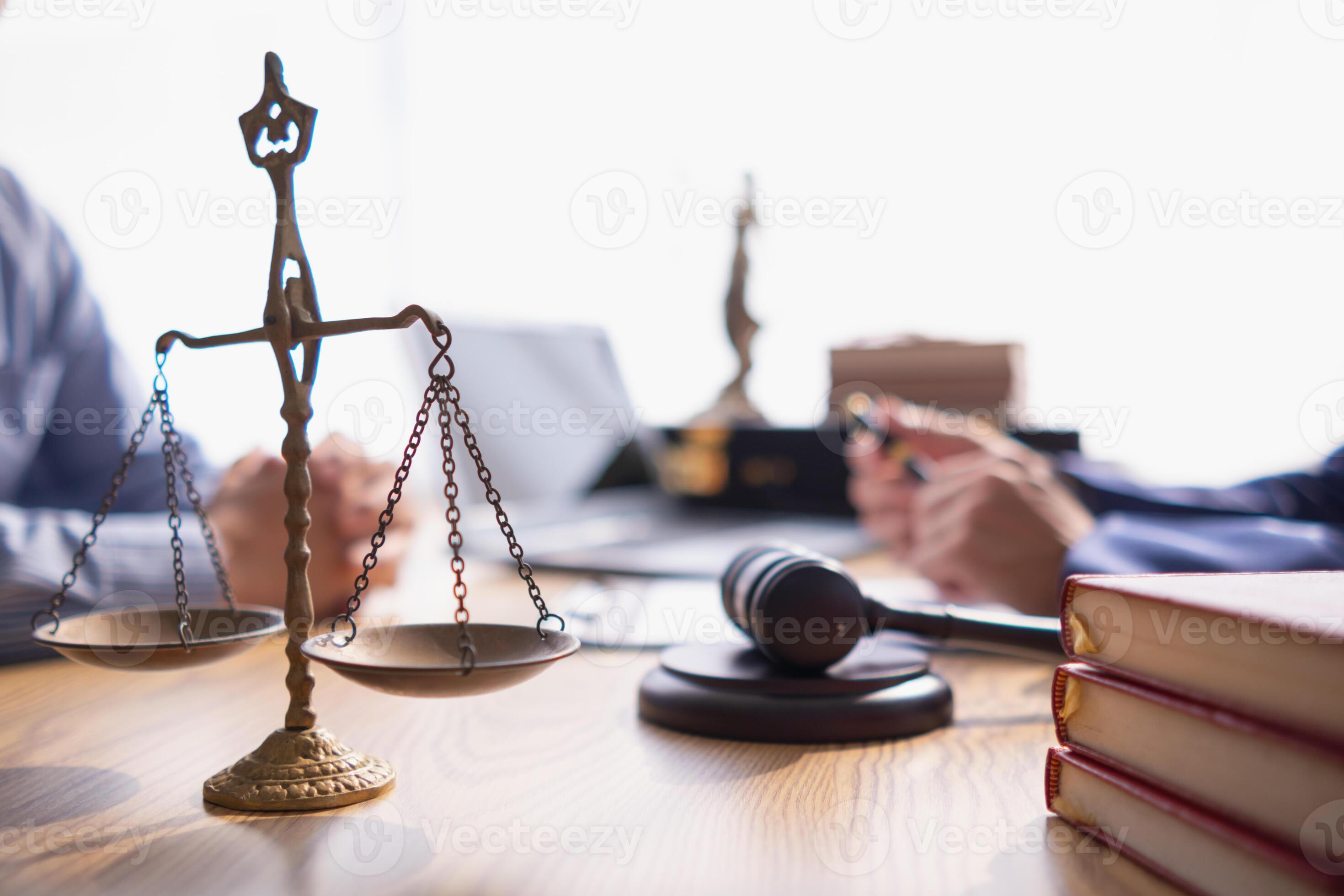 Brass Scales Are Placed On Lawyers Desks In Legal Advice Offices As A