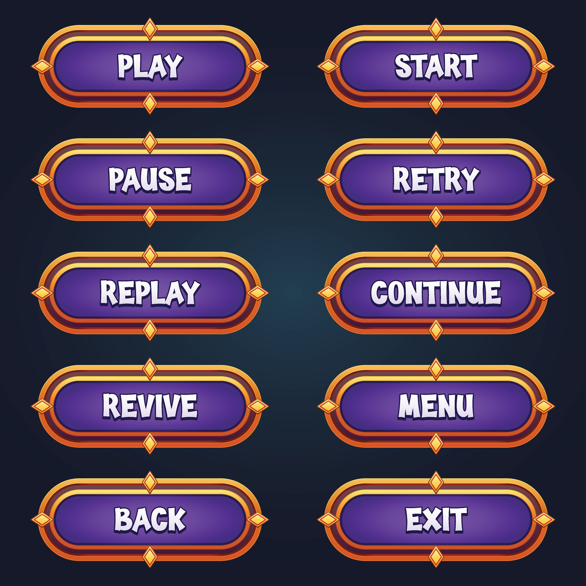 Set of purple game buttons for mobile games with editable text effect ...