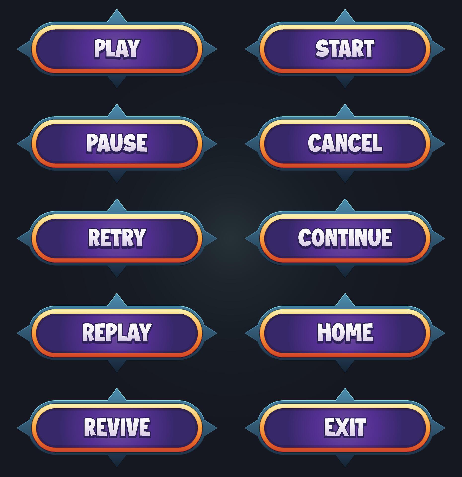 Game ui set of purple buttons with editable text effect gui to build 2d ...
