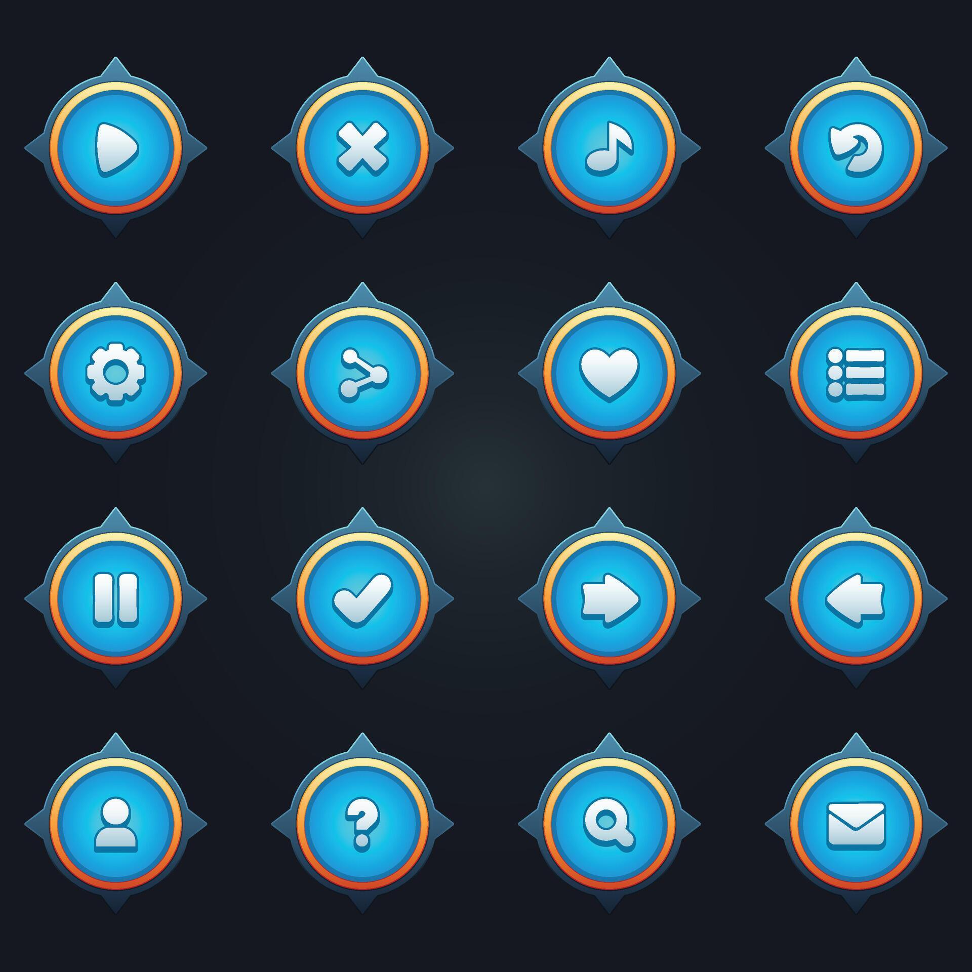 Game ui set of blue buttons in cartoon style gui to build 2d games ...