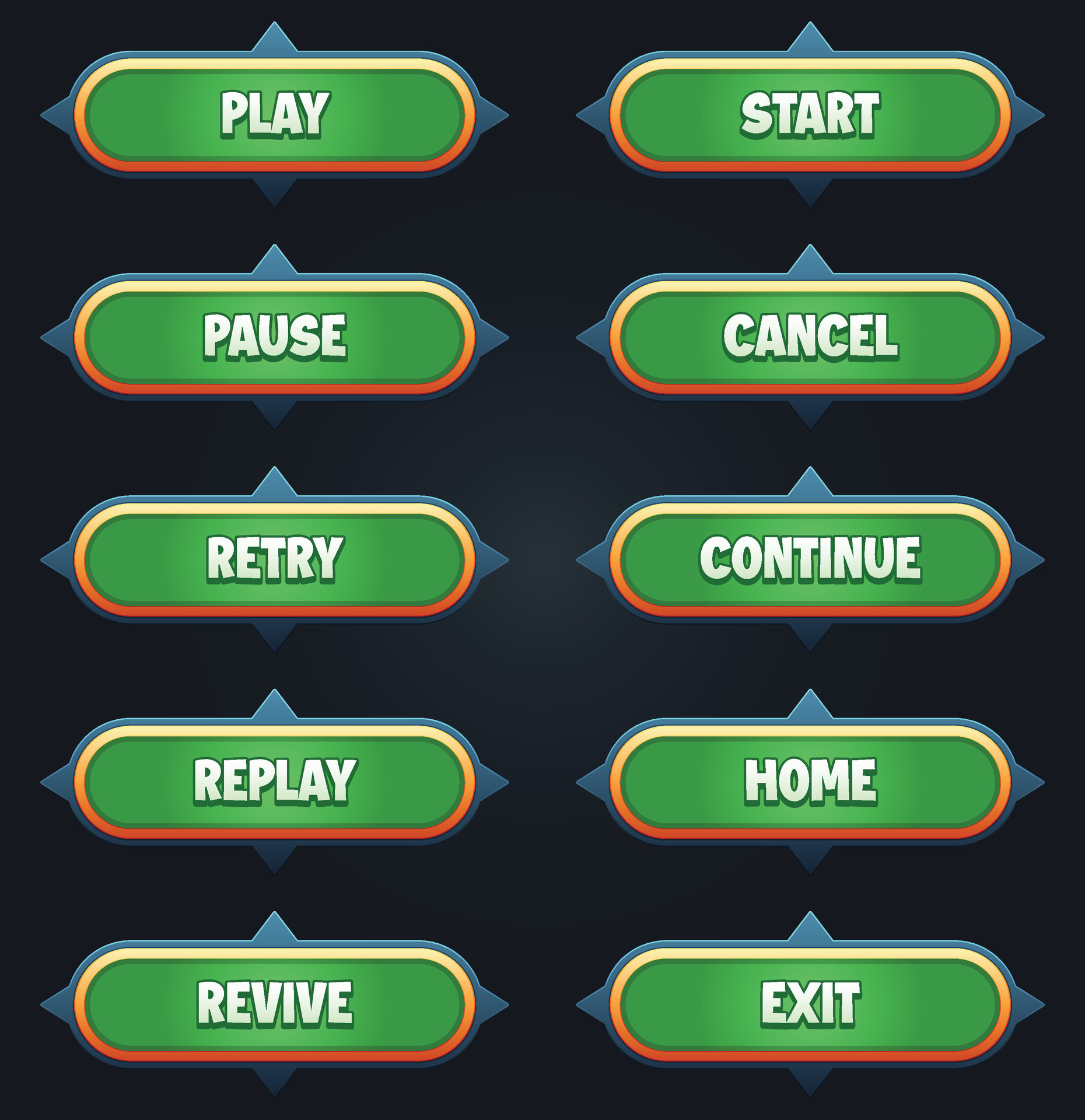 Game ui set of green buttons with editable text effect gui to build 2d ...