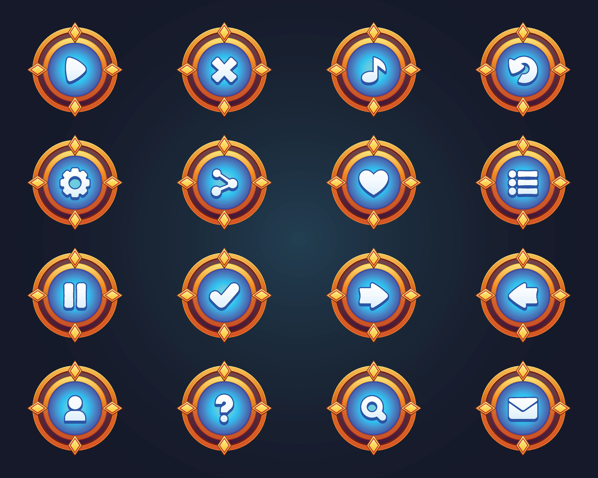 Set of blue buttons for mobile games game interface cartoon ui buttons set game ui buttons kit ...