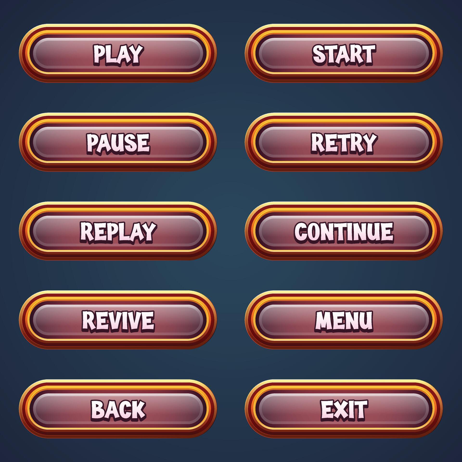 Set of brown game buttons for mobile games with editable text effect ...