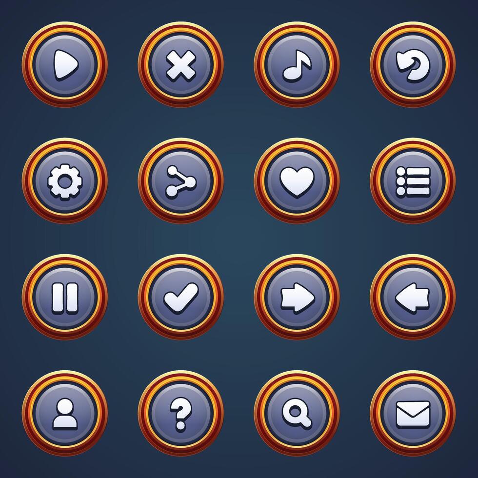 Game Ui Set Of Silver Buttons In Cartoon Style Gui To Build 2d Games
