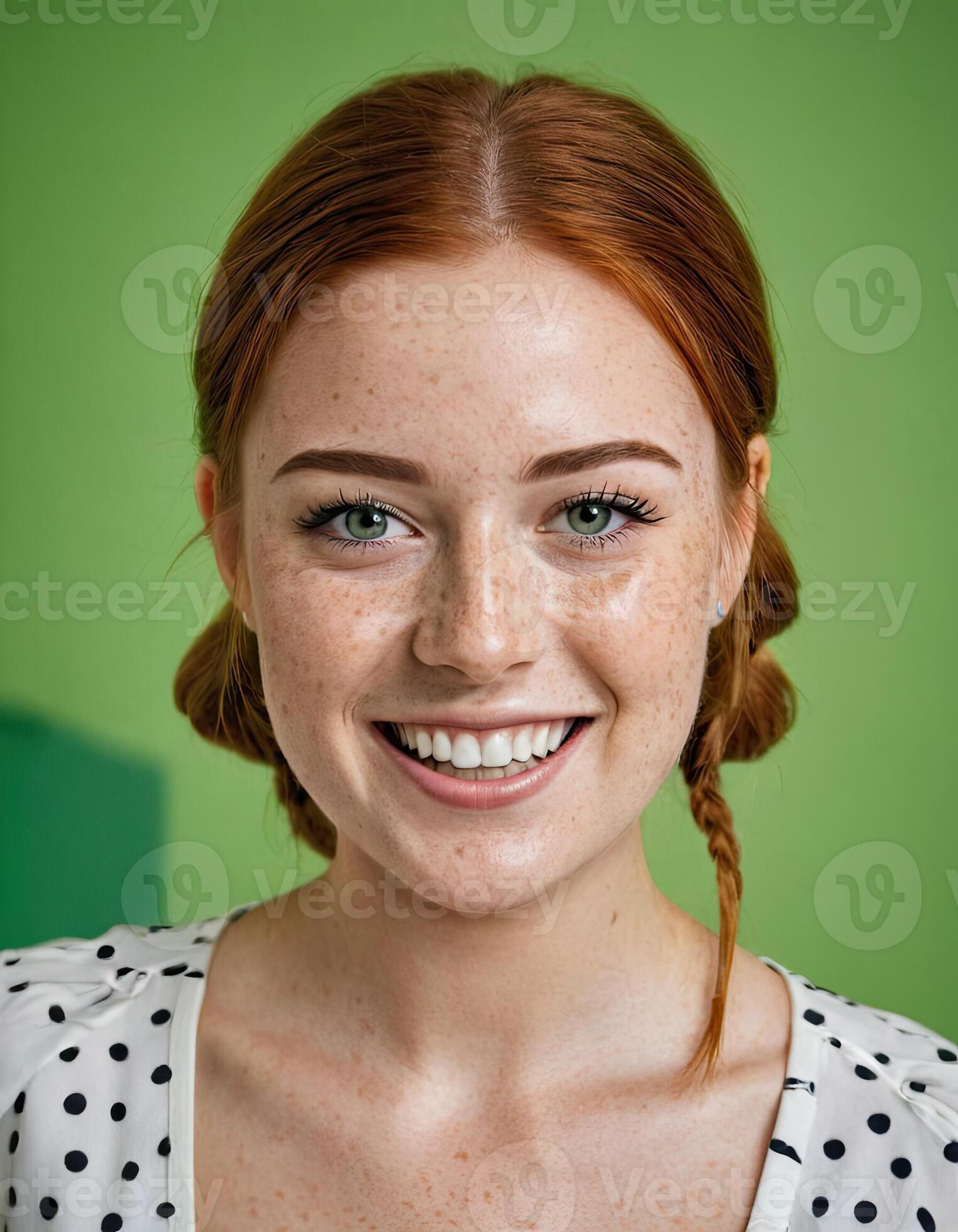 Ai Generated Redhead Woman Office Portrait Happy Smiling Lady With