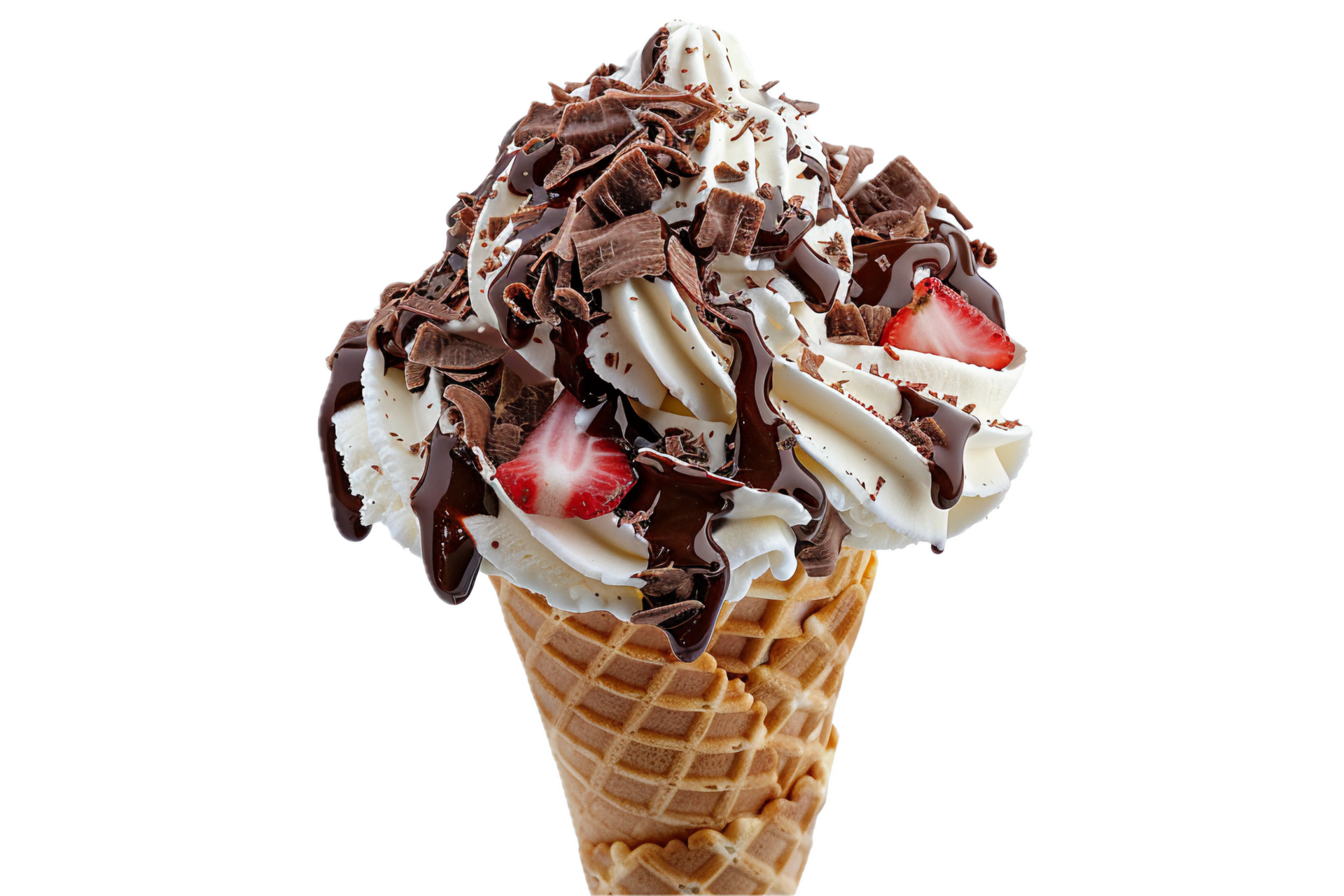 Ai Generated Strawberry Soft Serve Ice Cream With Chocolate Shavings