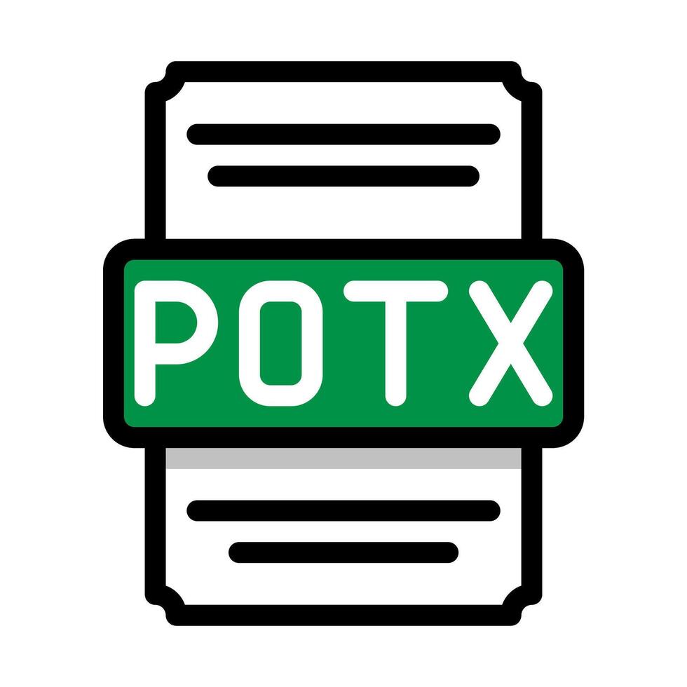 Document file format Potx icon spreadsheet. with outline and color in the middle. Vector ...
