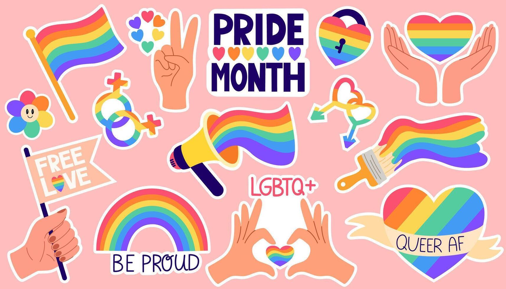 LGBT sticker pack on pink background. LGBTQ set. Symbol of the LGBT ...